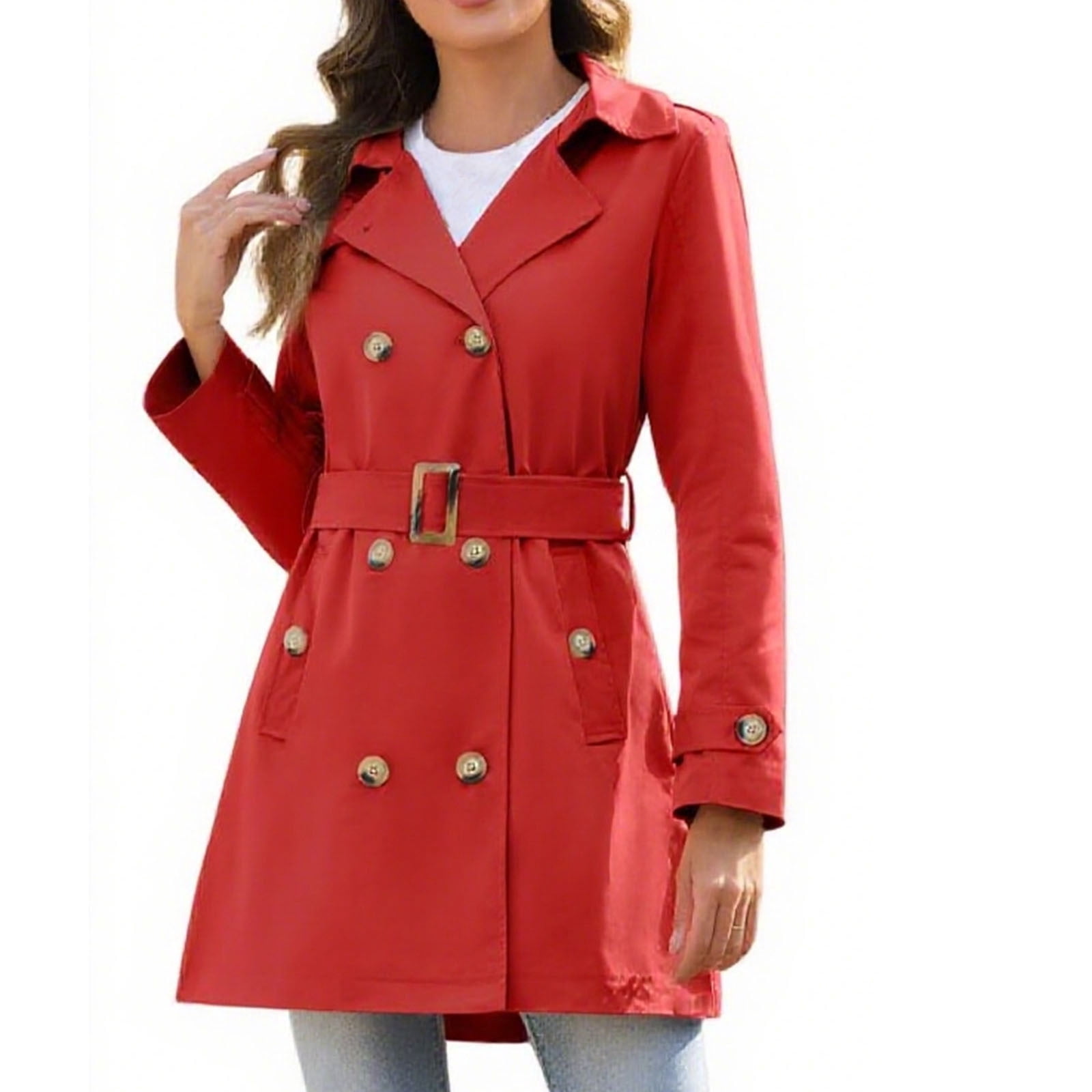 Busydd Jackets for Women Solid Color Long Sleeve Trench Coat Casual ...