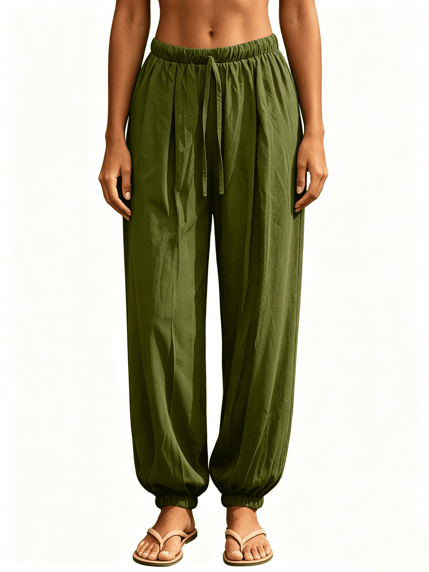 Busydd Linen Pants Women with Elastic Ankles and Drawstring Waist ...