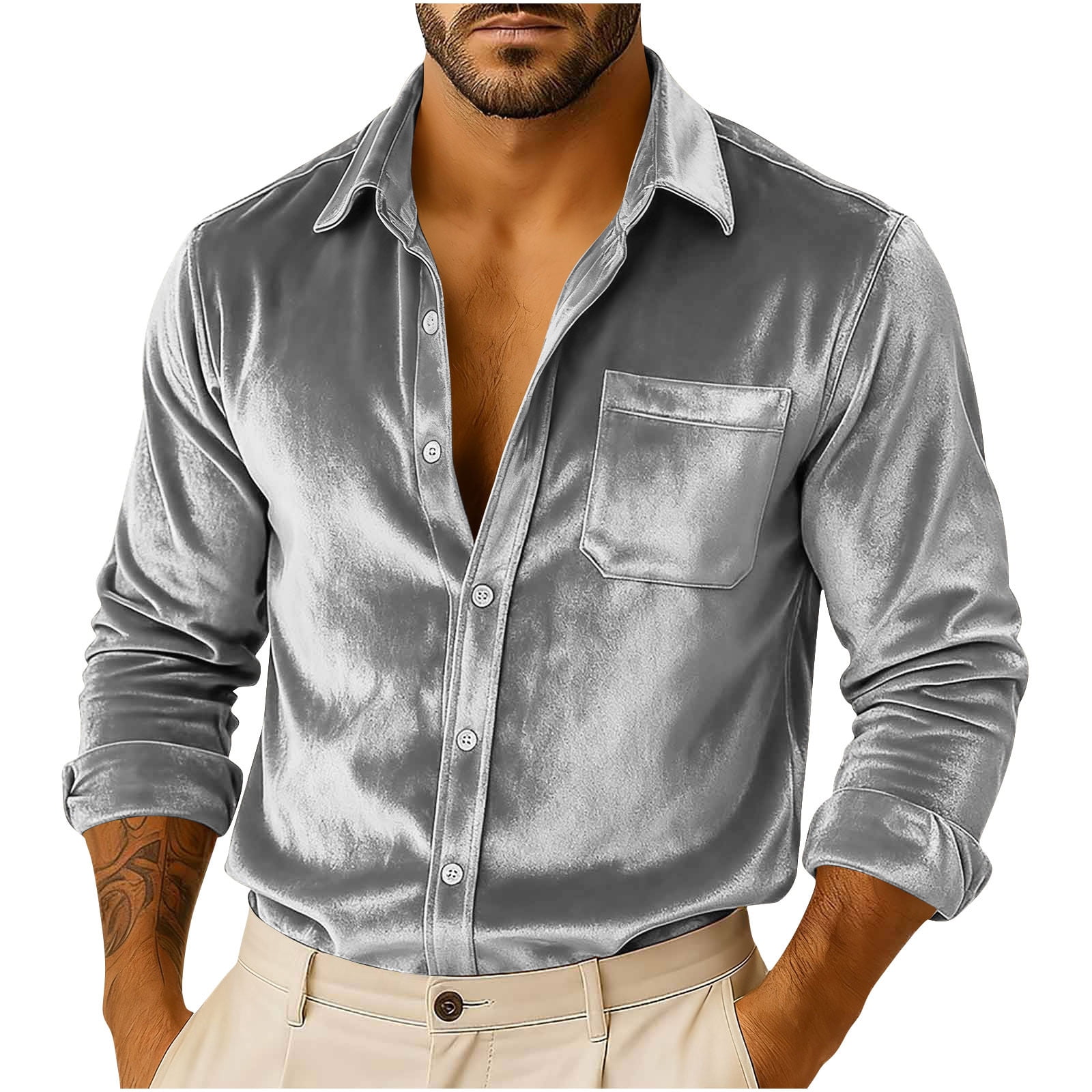 Busydd Long Sleeve Shirts for Men Fashion Vintage Button Up Mens Shirts ...