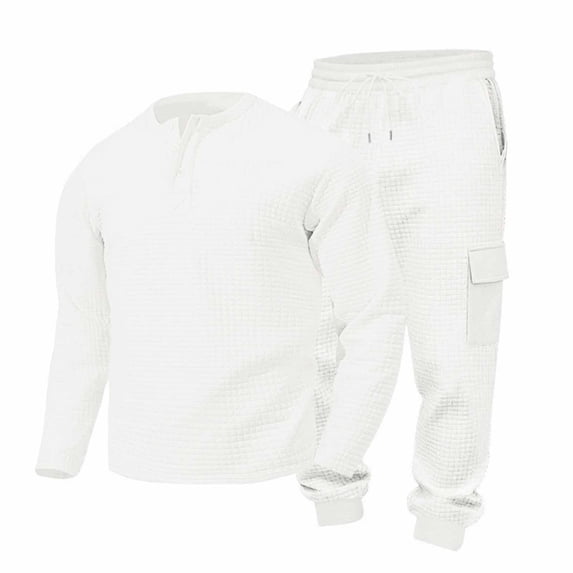 Busydd Men Sweatsuits Sets Fashion Waffle Knit Button Shirt and Cargo ...