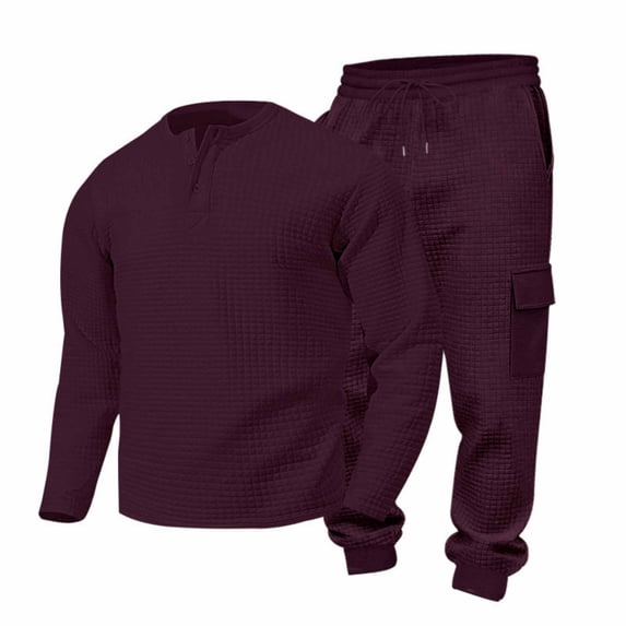 Busydd Men Sweatsuits Sets Fashion Waffle Knit Button Shirt and Cargo ...