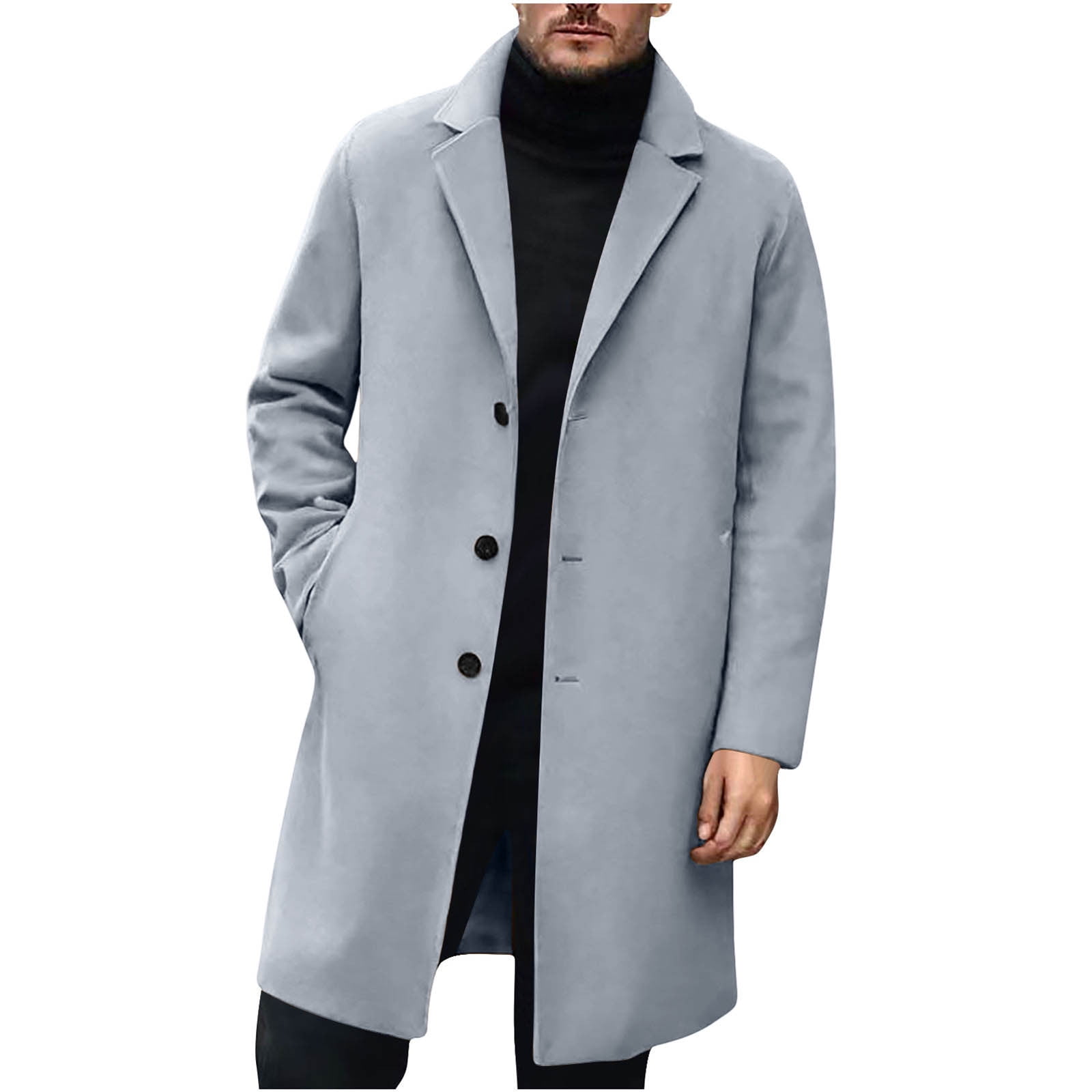 Busydd Men Trench Coat Trendy Button Solid Color Lapel Long Jackets for ...