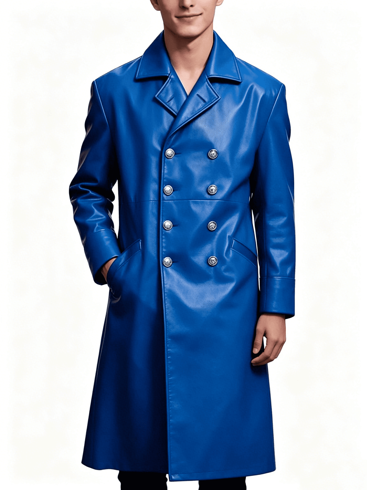 Busydd Men's Leather Jacket Fashion Double Breasted Buttons Long Sleeve ...