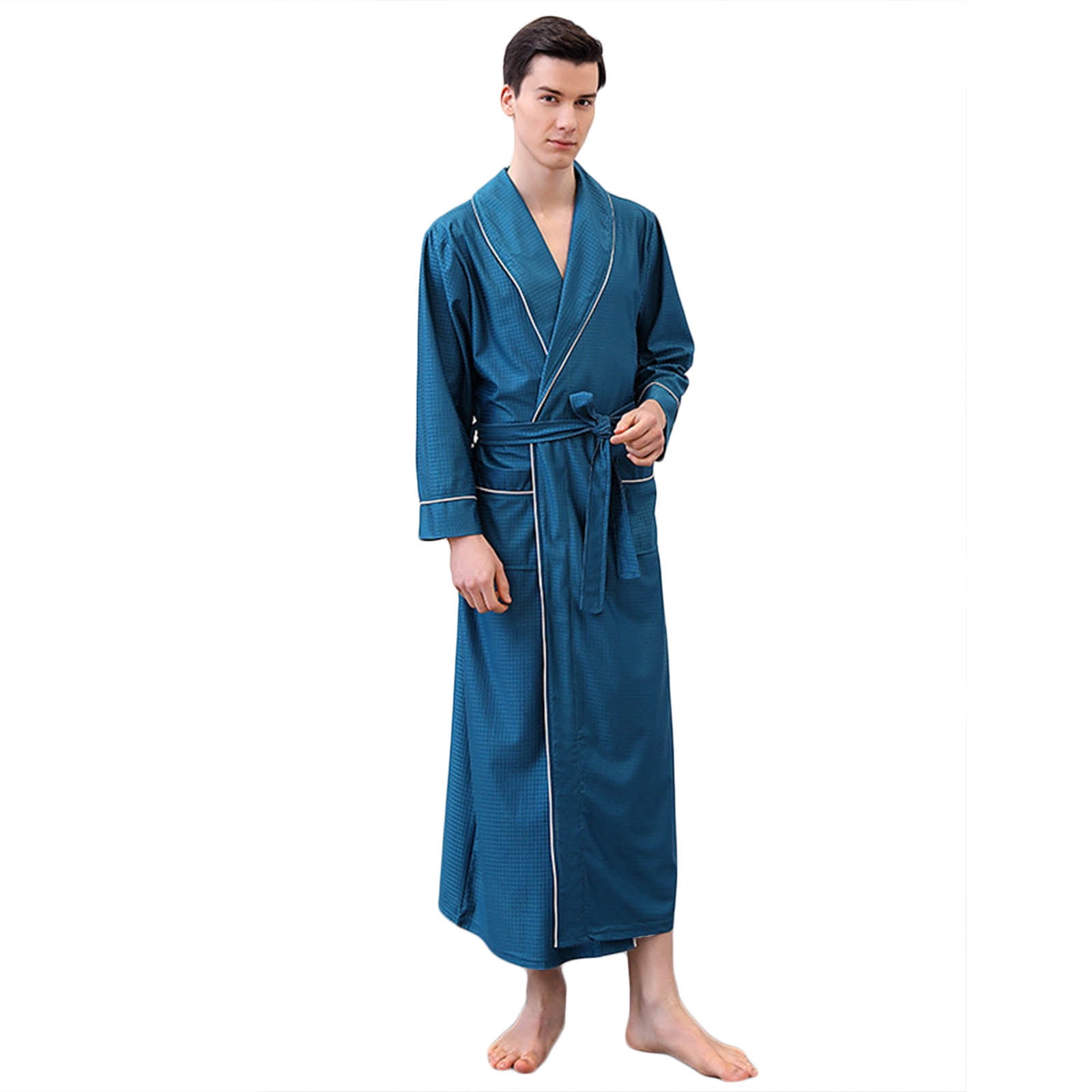 Busydd Men's Robe Solid Color Long Sleeve Men's Bathrobes Casual Comfy ...