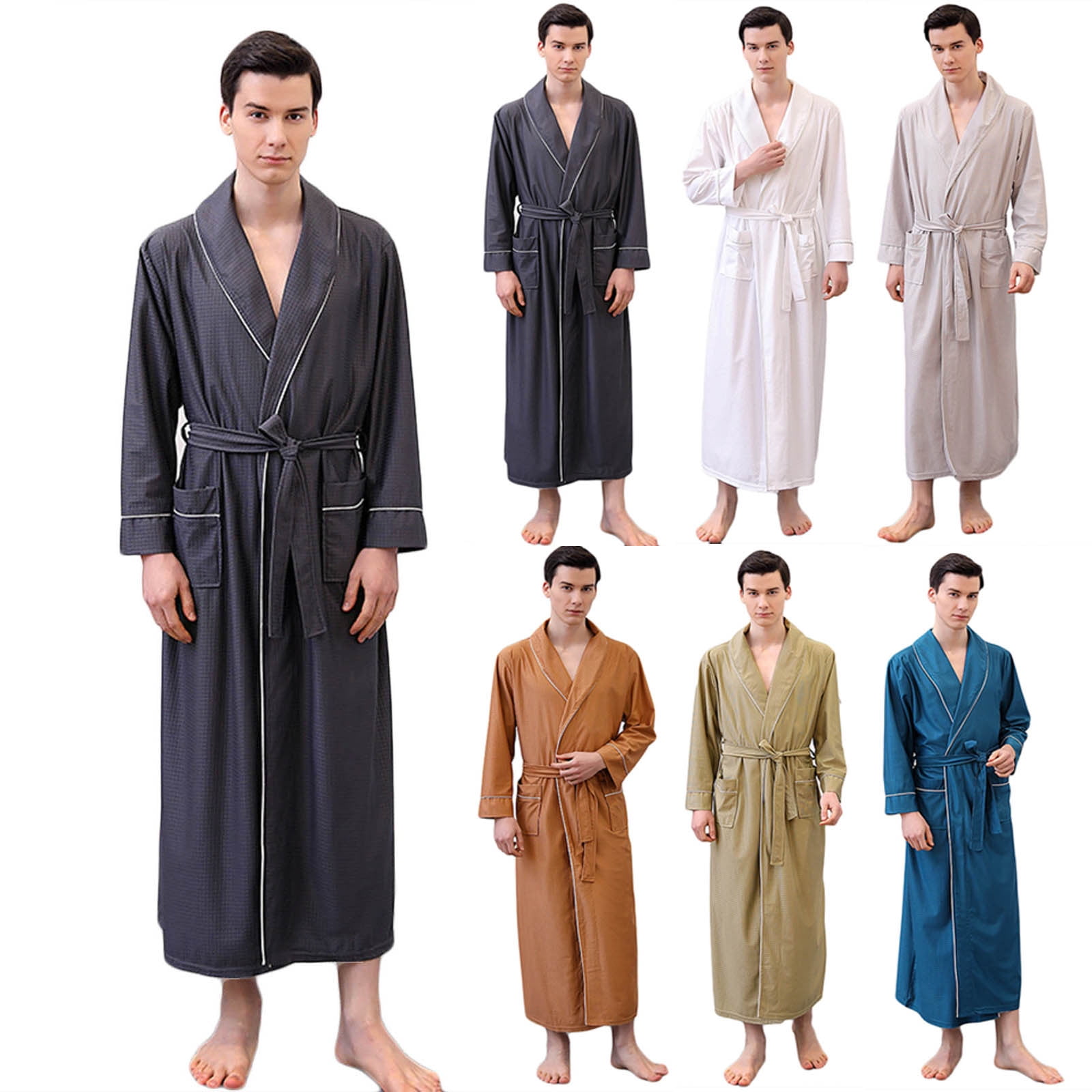 Busydd Men's Robe Solid Color Long Sleeve Men's Bathrobes Casual Comfy ...