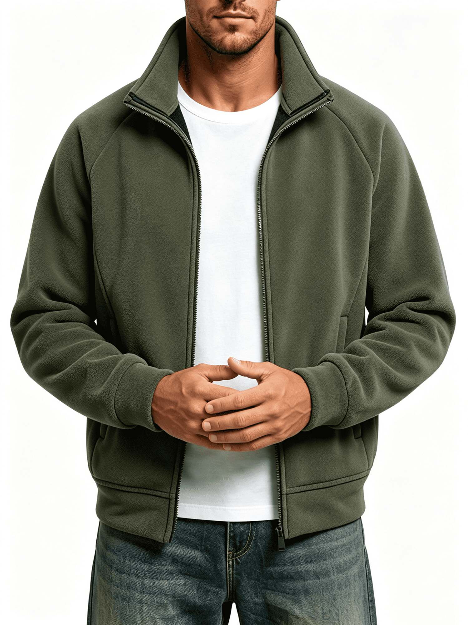 Busydd Mens Fleece Jacket with Pockets Fashion Warm Stand Collar Zip Up ...