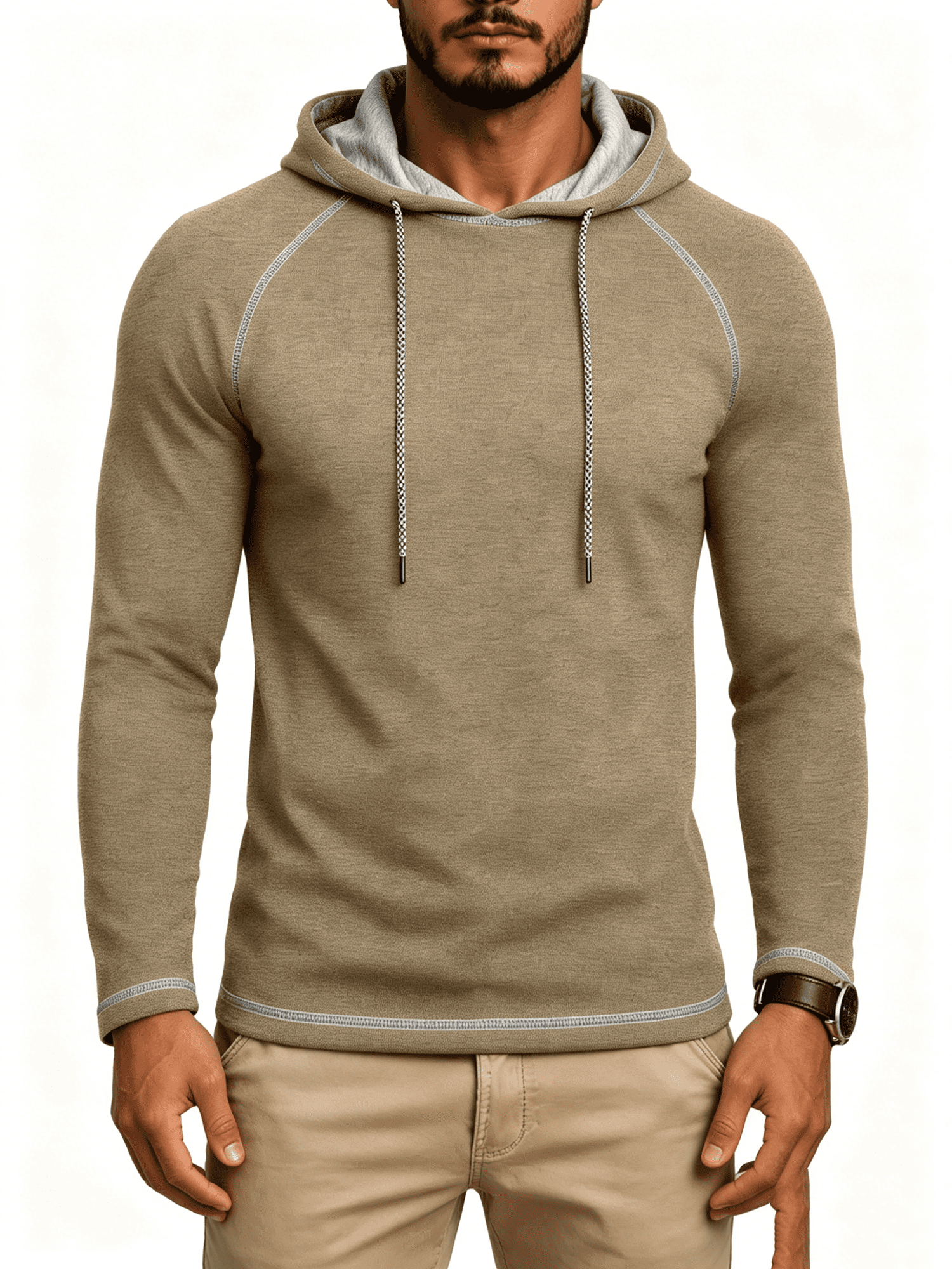Busydd Mens Hoodies with Contrast Stitching Trendy Solid Color Long ...