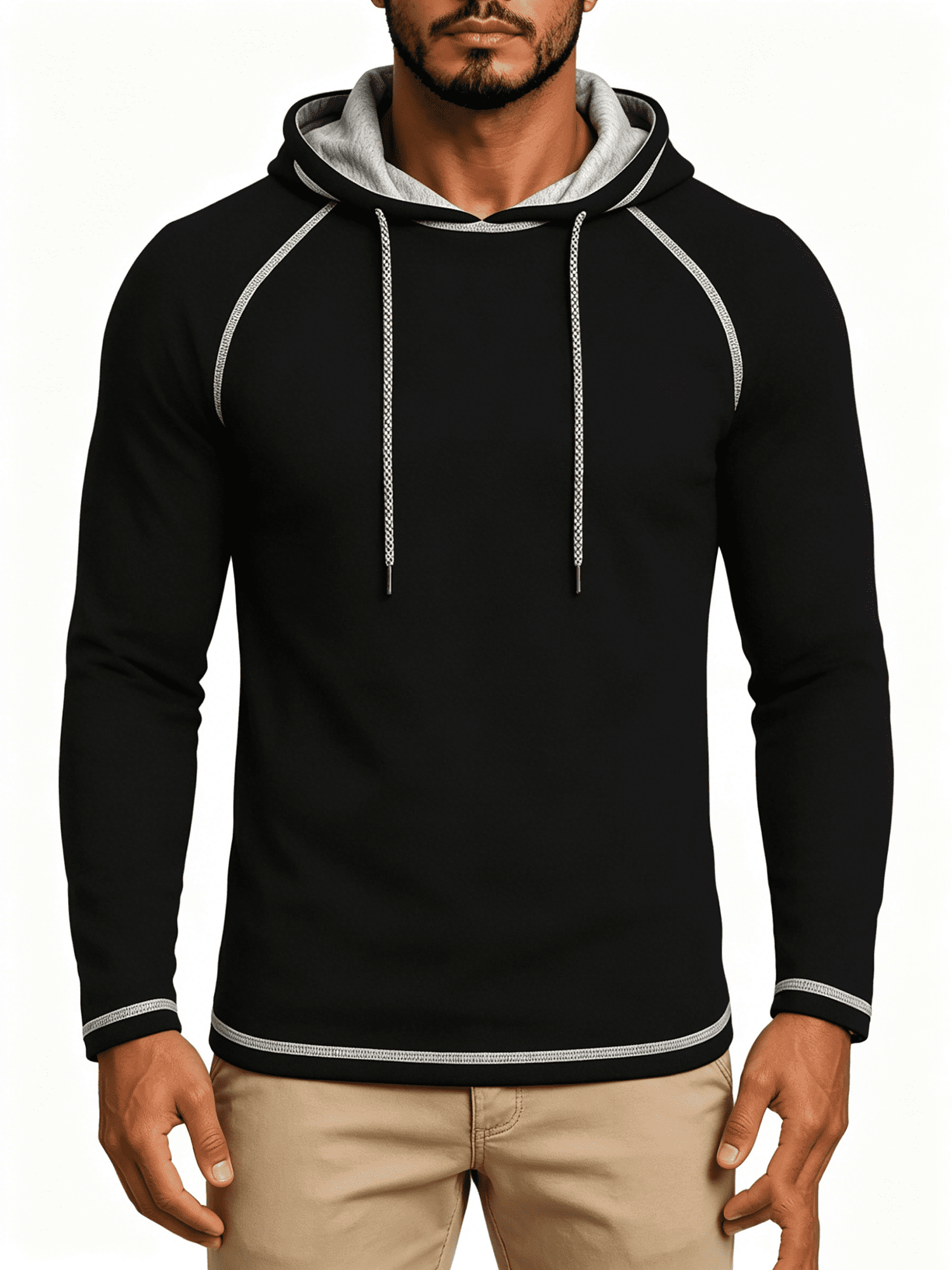 Busydd Mens Hoodies with Contrast Stitching Trendy Solid Color Long ...
