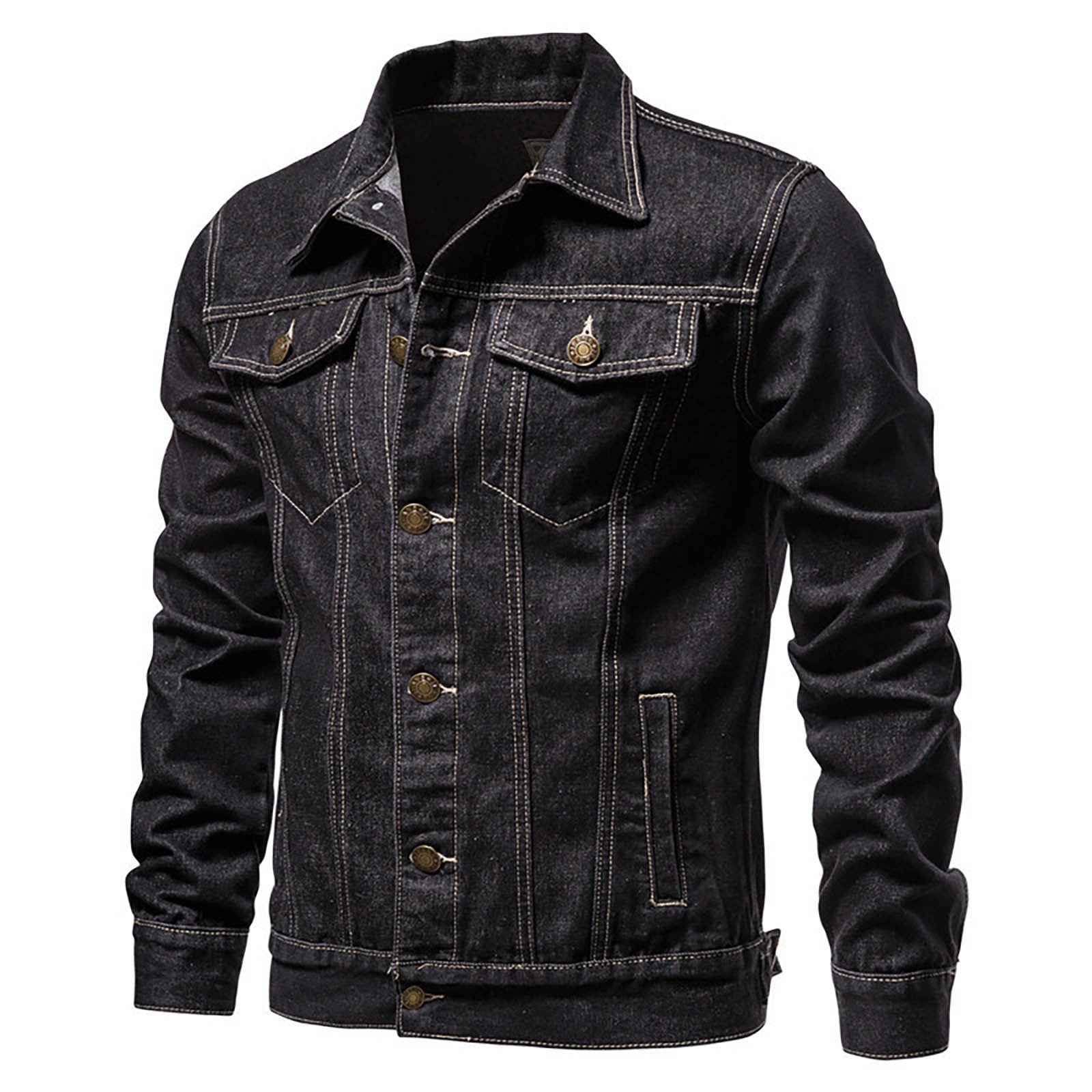 Busydd Mens Jacket Casual Slim Denim Jacket Long Sleeve Turndown Collar ...