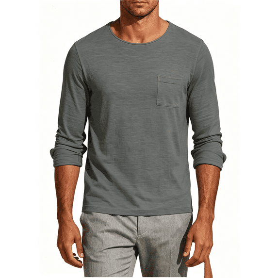 Busydd Mens Long Sleeve Tee Shirts Casual Breathable Solid Color T ...