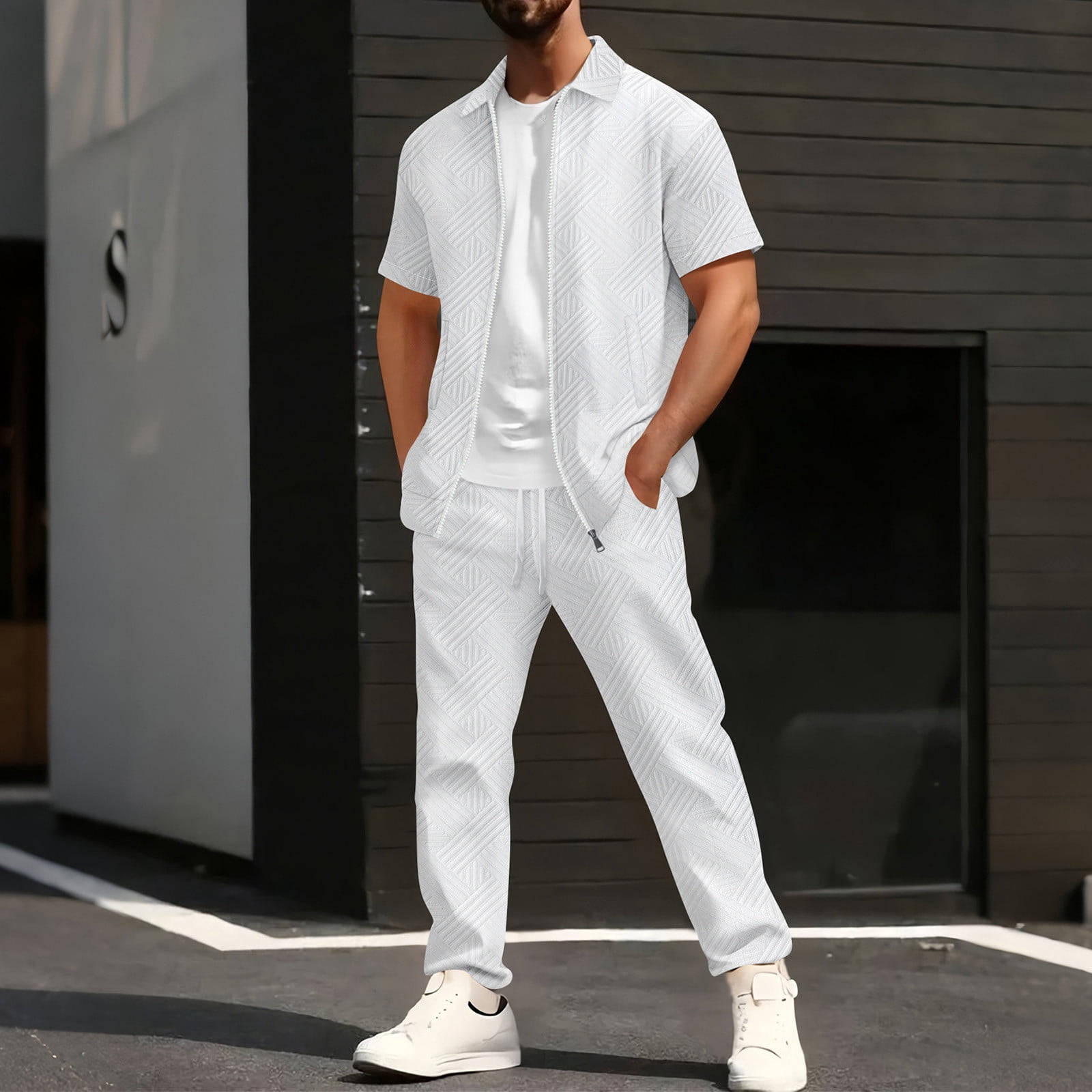 Busydd Mens Lounge Sets Trendy Solid Color Textured Two Piece Sets for ...