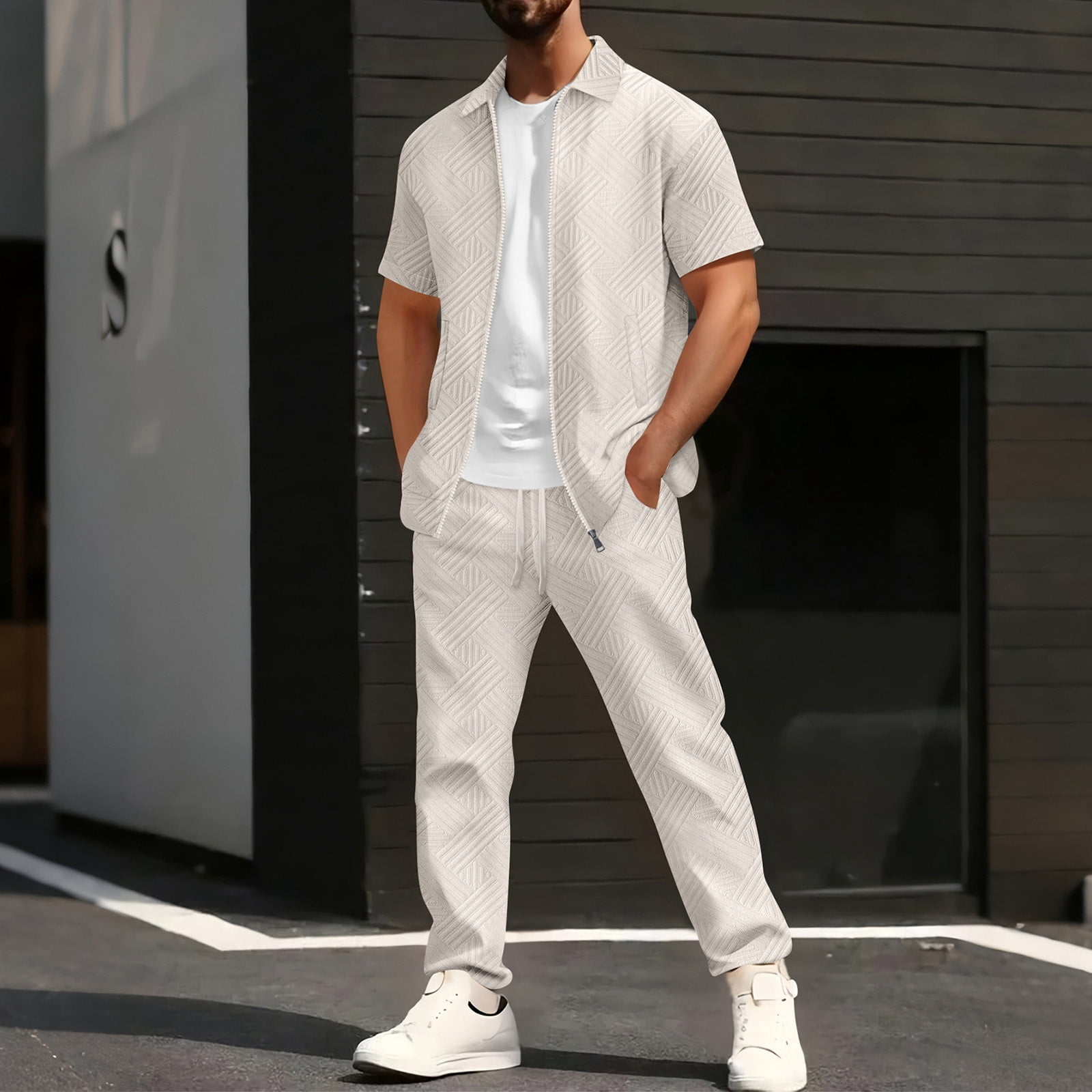 Busydd Mens Lounge Sets Trendy Solid Color Textured Two Piece Sets for ...