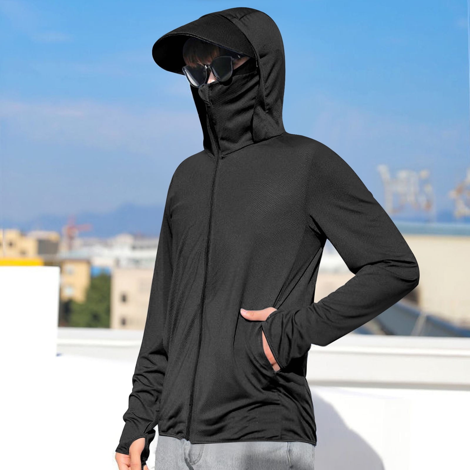 Busydd Mens Sun Jacket Solid Color Long Sleeve Sun Protection Jackets ...