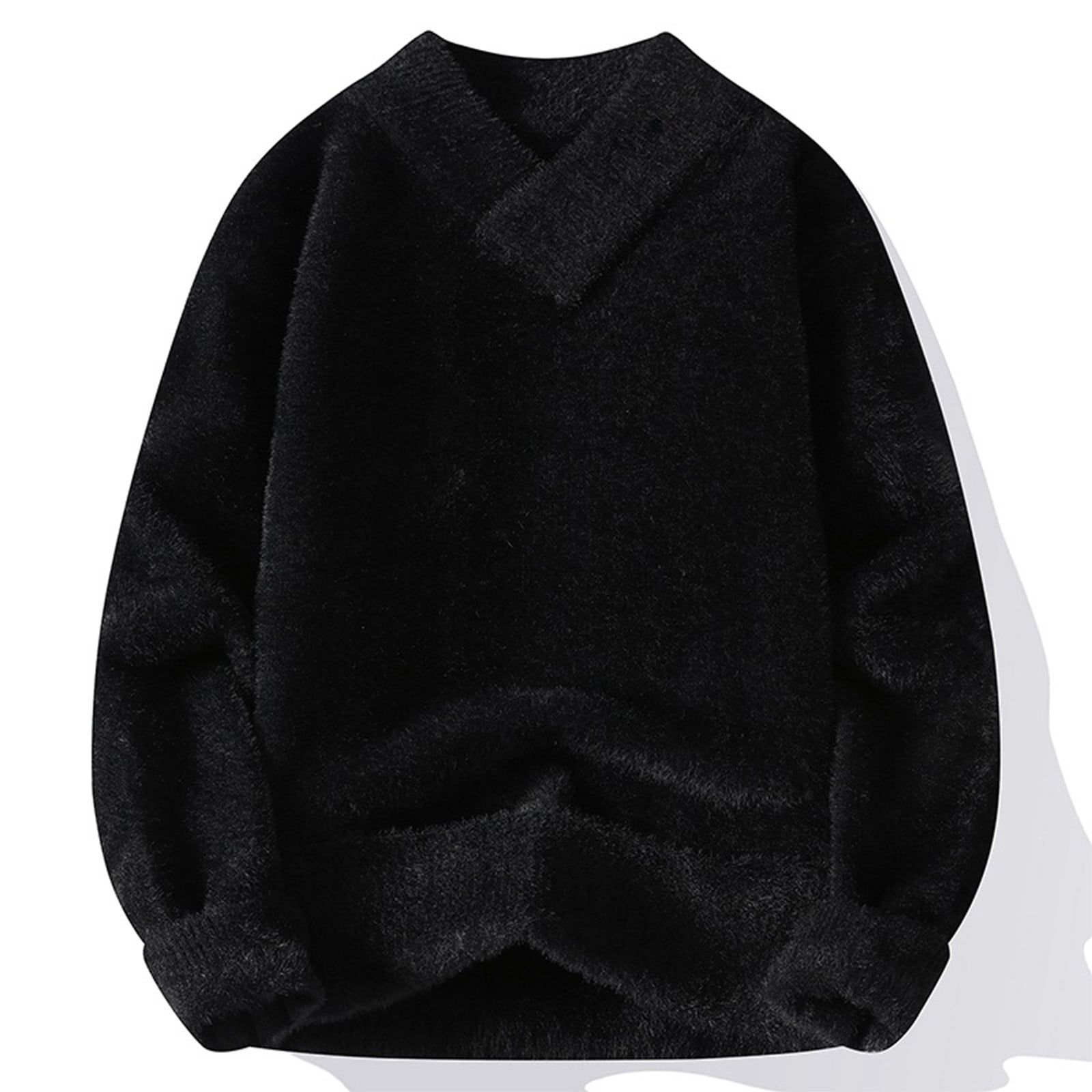 Busydd Mens Sweater Fashion Solid Color Fleece Pullover Sweaters Casual ...
