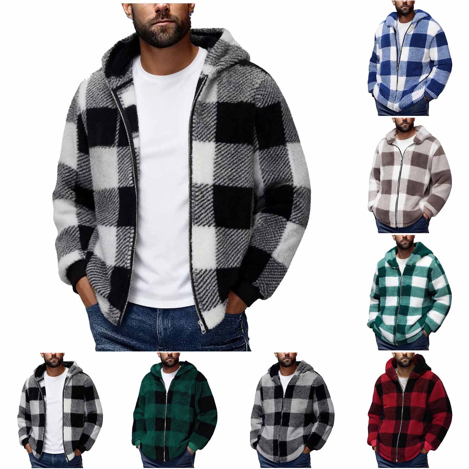 Busydd Mens Winter Jacket Fashion Plaid Zip Up Jackets for Men Casual ...