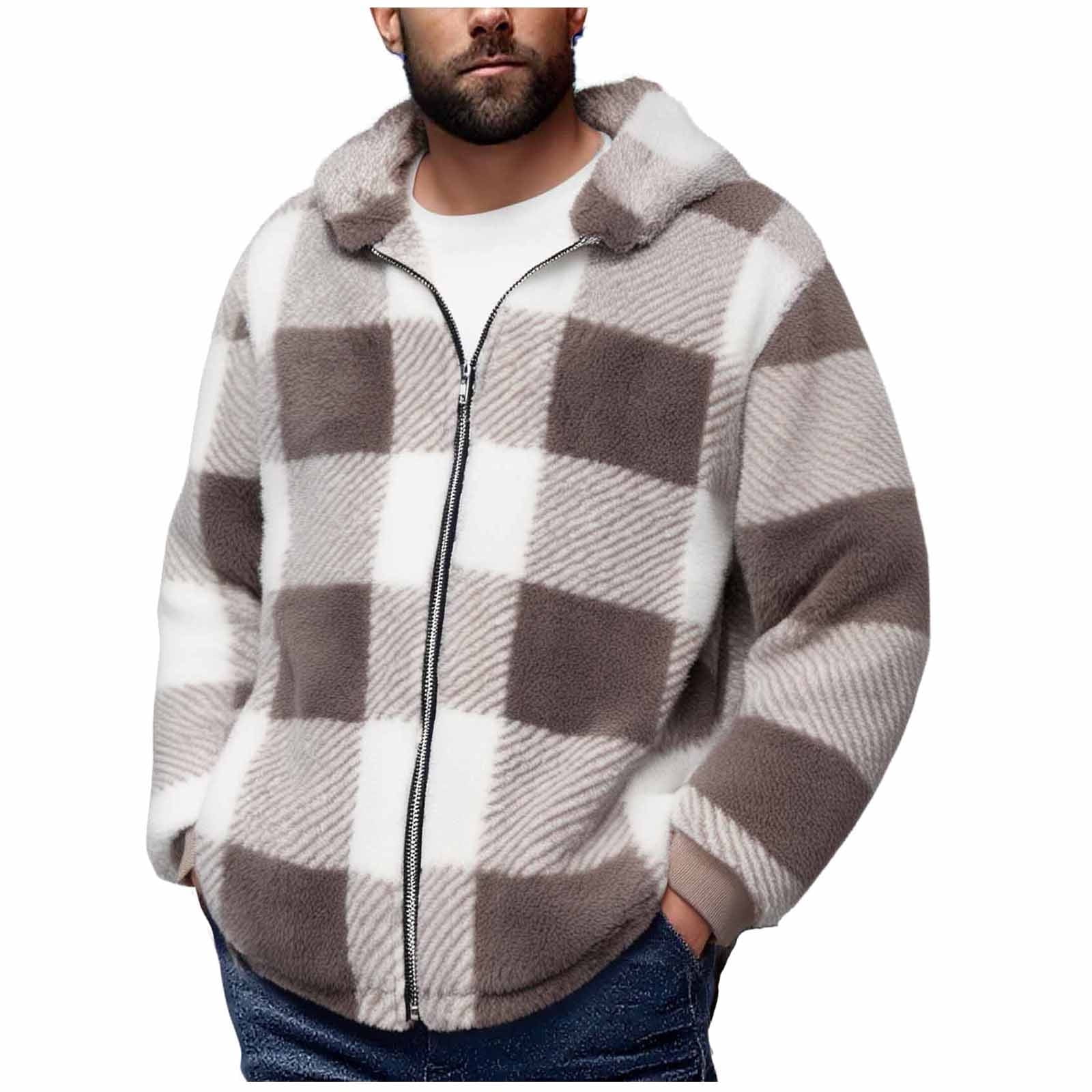 Busydd Mens Winter Jacket Fashion Plaid Zip Up Jackets for Men Casual ...