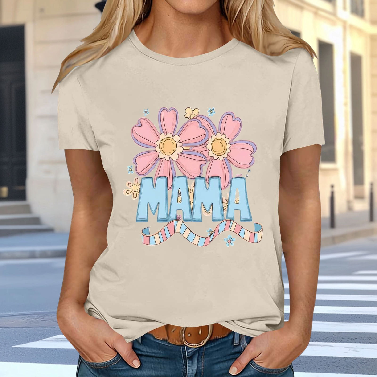 Busydd Mother's Day T Shirts for Women Comfy Crew Neck Print Graphic ...