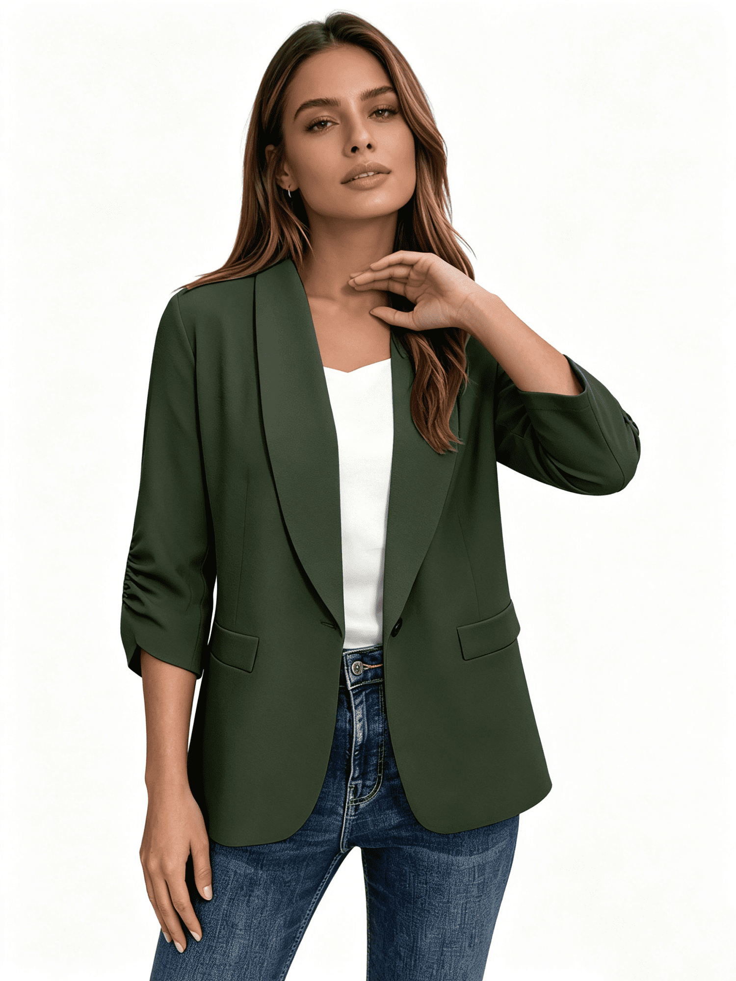 Busydd Notch Lapels Womens Blazer Solid Color 3/4 Length Sleeve Formal ...