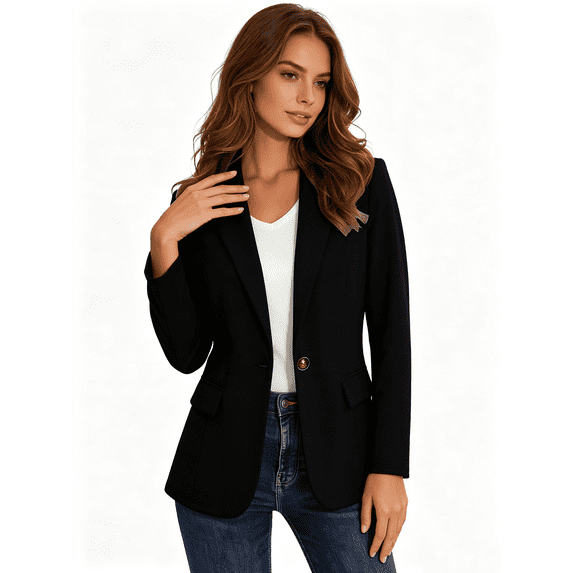 Busydd Notch Lapels Womens Blazer Solid Color Long Sleeve Formal ...