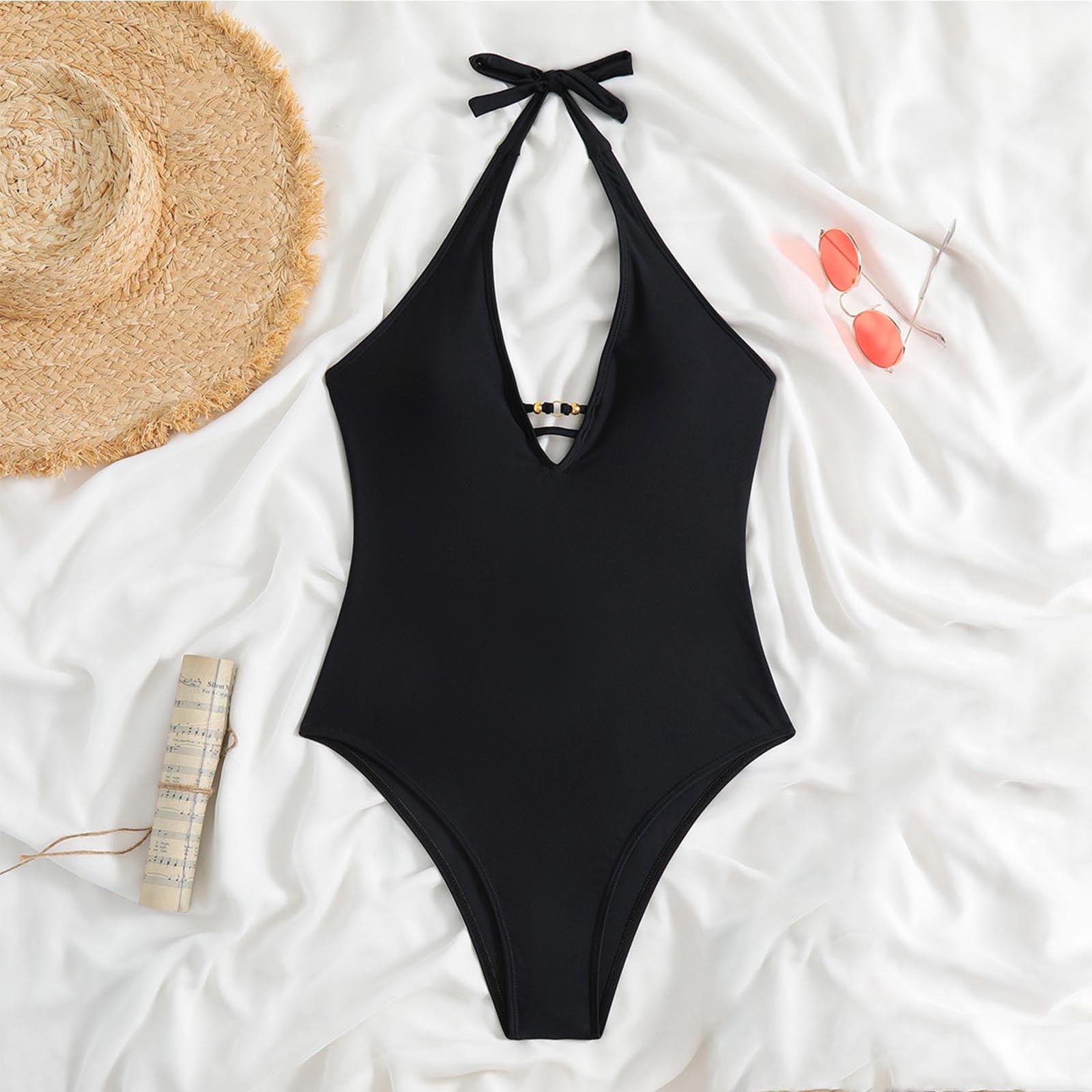 Busydd One Piece Swimsuit for Women 2024 Tummy Control Solid Swimwear ...