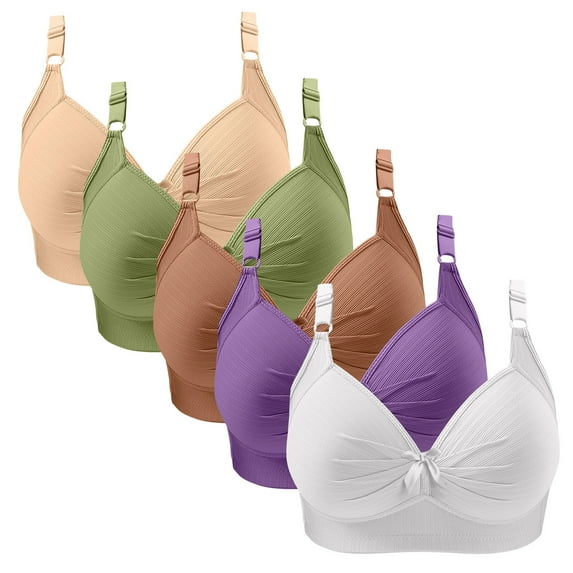 Busydd Plus Size Bras for Women 5PC Comfy Oversized Push up Bra Solid ...