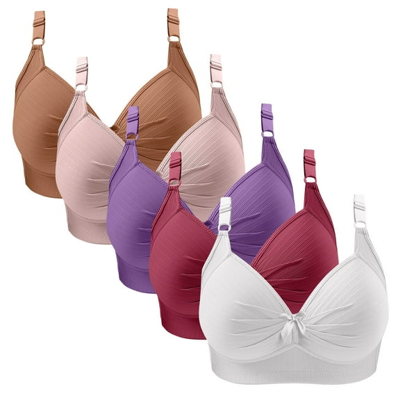 Busydd Plus Size Bras for Women 5PC Comfy Oversized Push up Bra Solid ...
