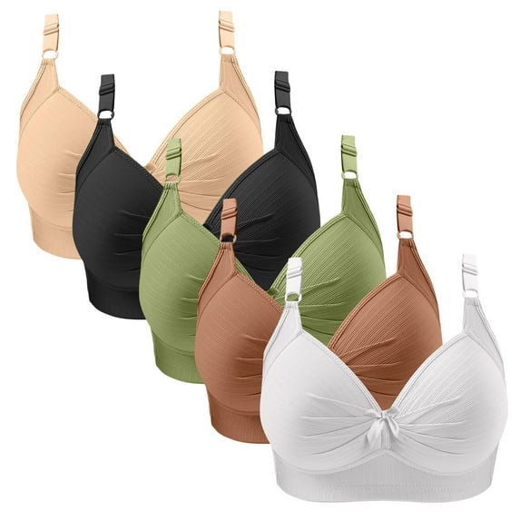 Busydd Plus Size Bras for Women 5PC Comfy Oversized Push up Bra Solid ...