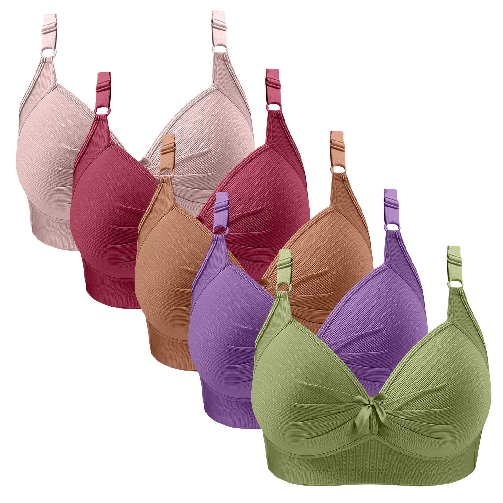 Busydd Plus Size Bras for Women 5PC Comfy Oversized Push up Bra Solid ...