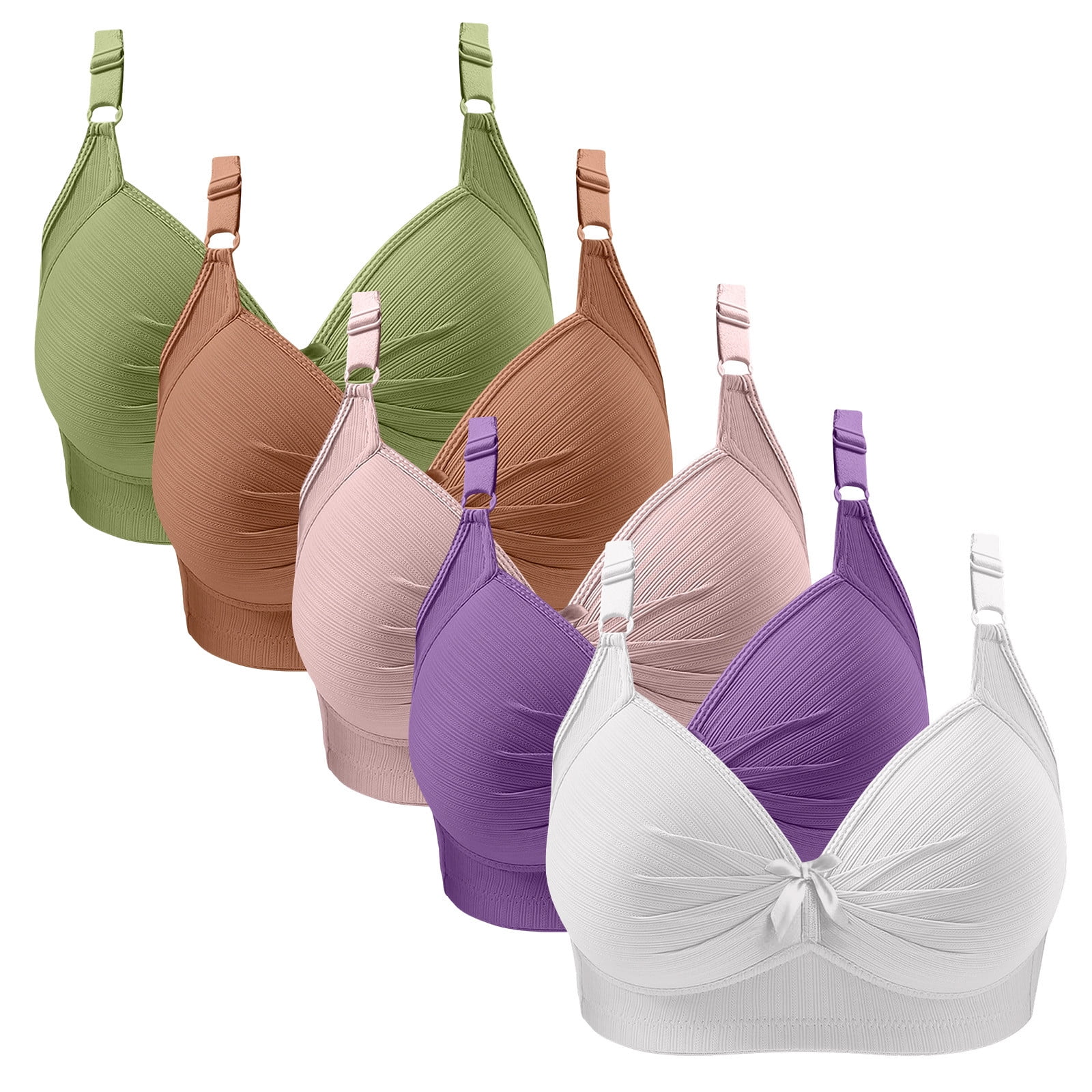 Busydd Plus Size Bras for Women 5PC Comfy Oversized Push up Bra Solid ...