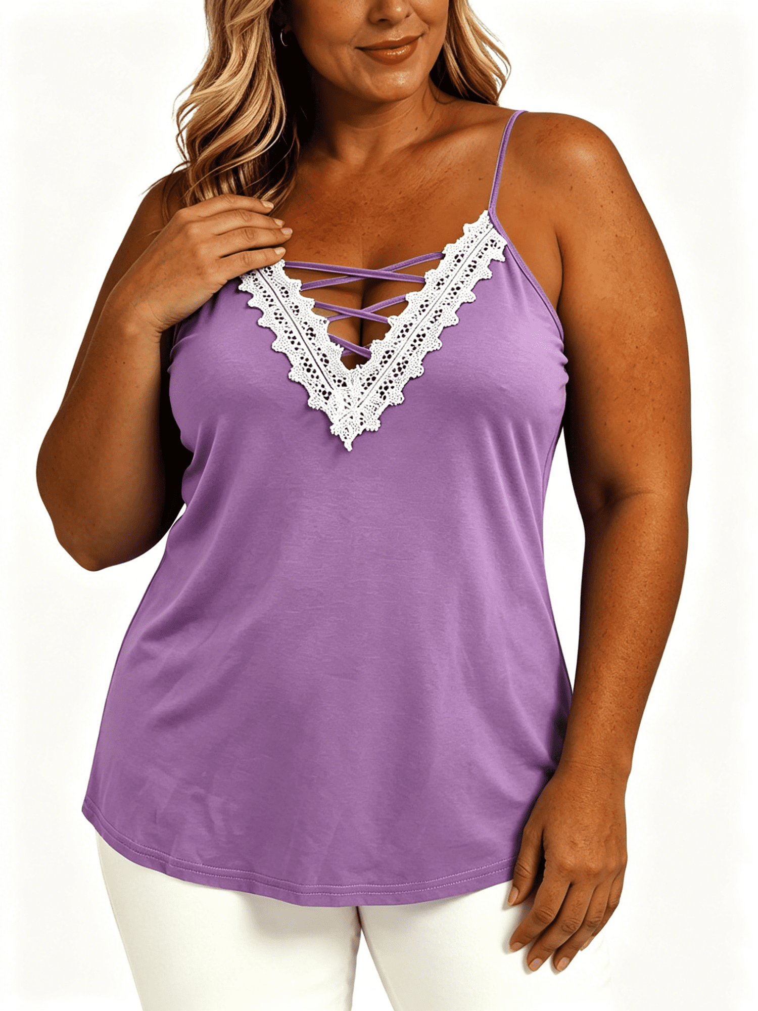 Busydd Plus Size Lace Tops for Women V-Neck Spaghetti Strap Camisole ...