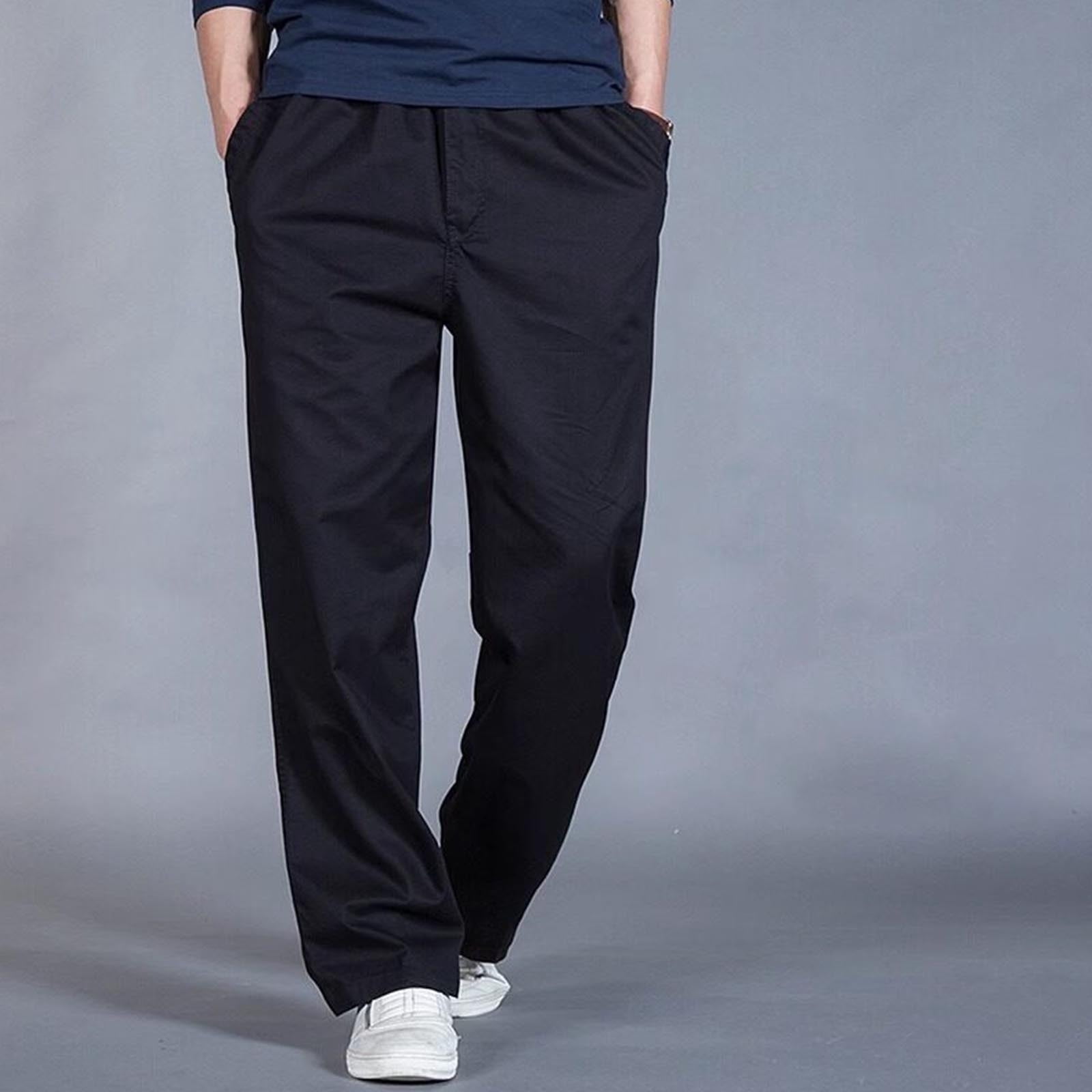 Busydd Plus Size Men's Pants Solid Color Elastic Waist Zipper Cargo ...