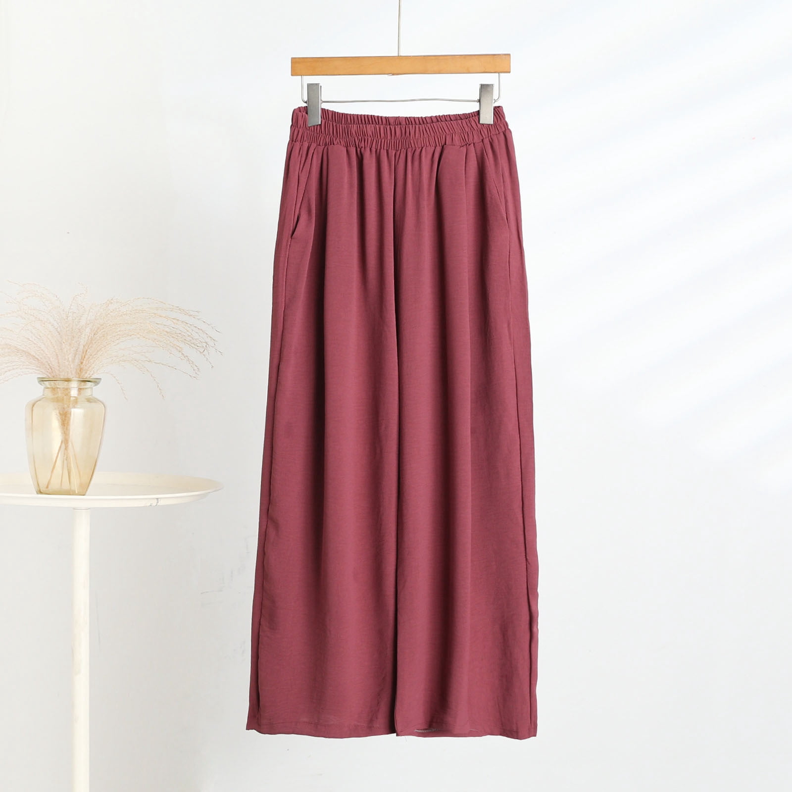 Busydd Plus Size Pants for Women Solid Color Elastic Waist Women's ...