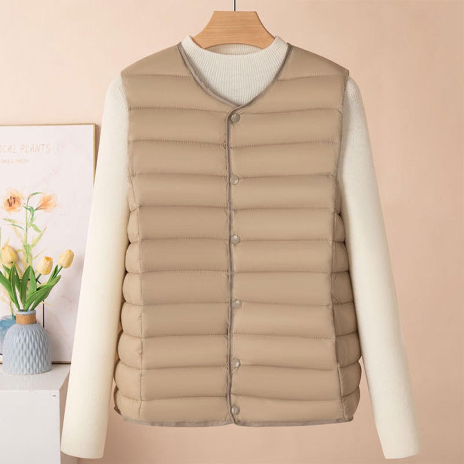 Busydd Plus Size Puffer Vest Women Solid Color Sleeveless Winter Vest ...