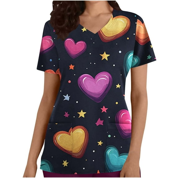 Busydd Plus Size Scrub Tops Women Fashion Graphic Print Valentines Day ...