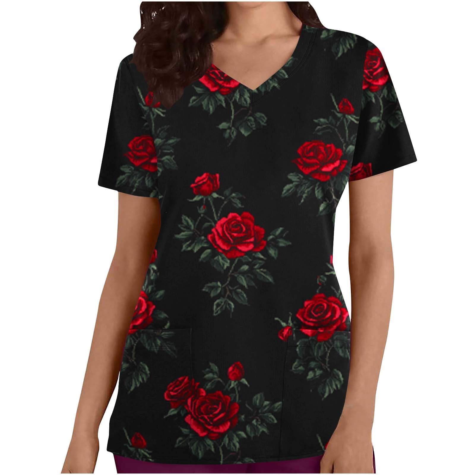 Busydd Plus Size Scrub Tops Women Fashion Graphic Print Valentines Day ...