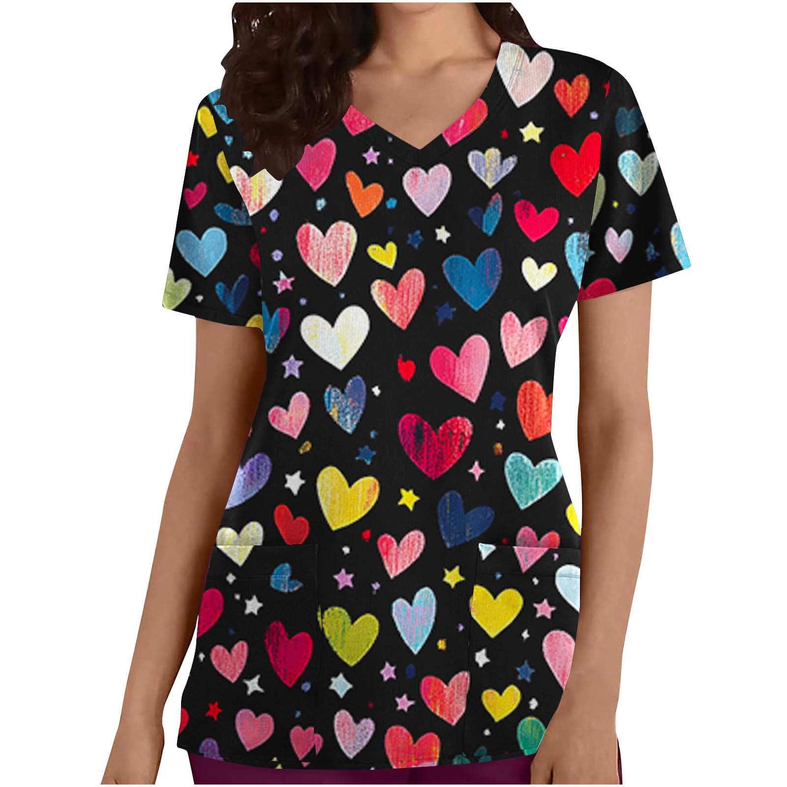 Busydd Plus Size Scrub Tops Women Fashion Graphic Print Valentines Day ...