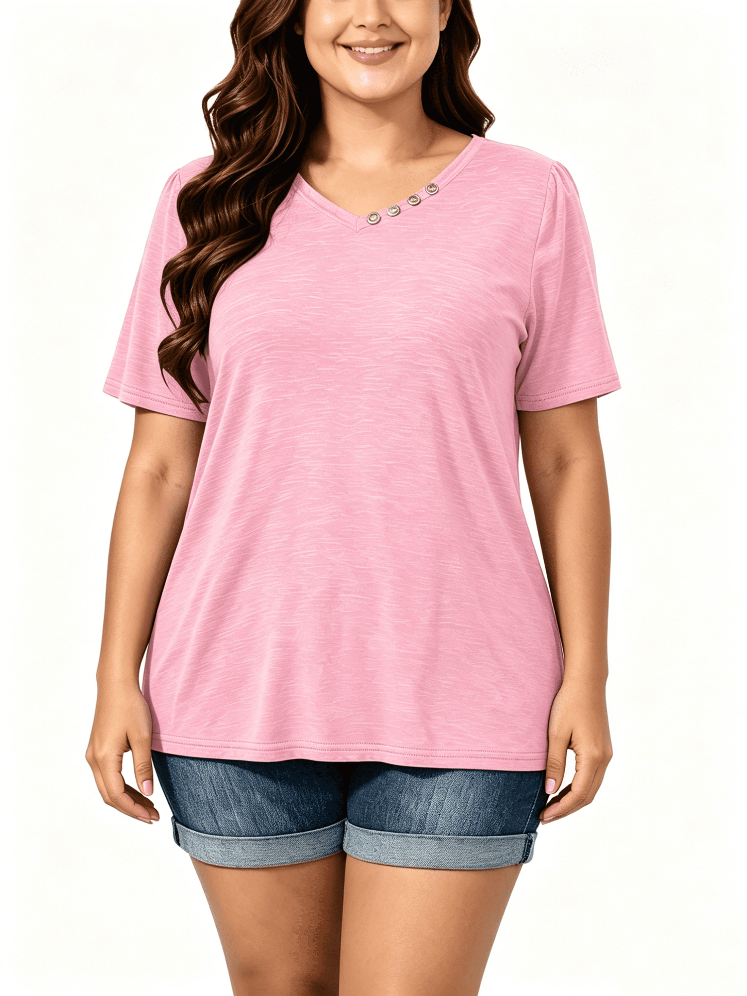Busydd Plus Size T Shirts for Women Solid Color V Neck Oversized ...