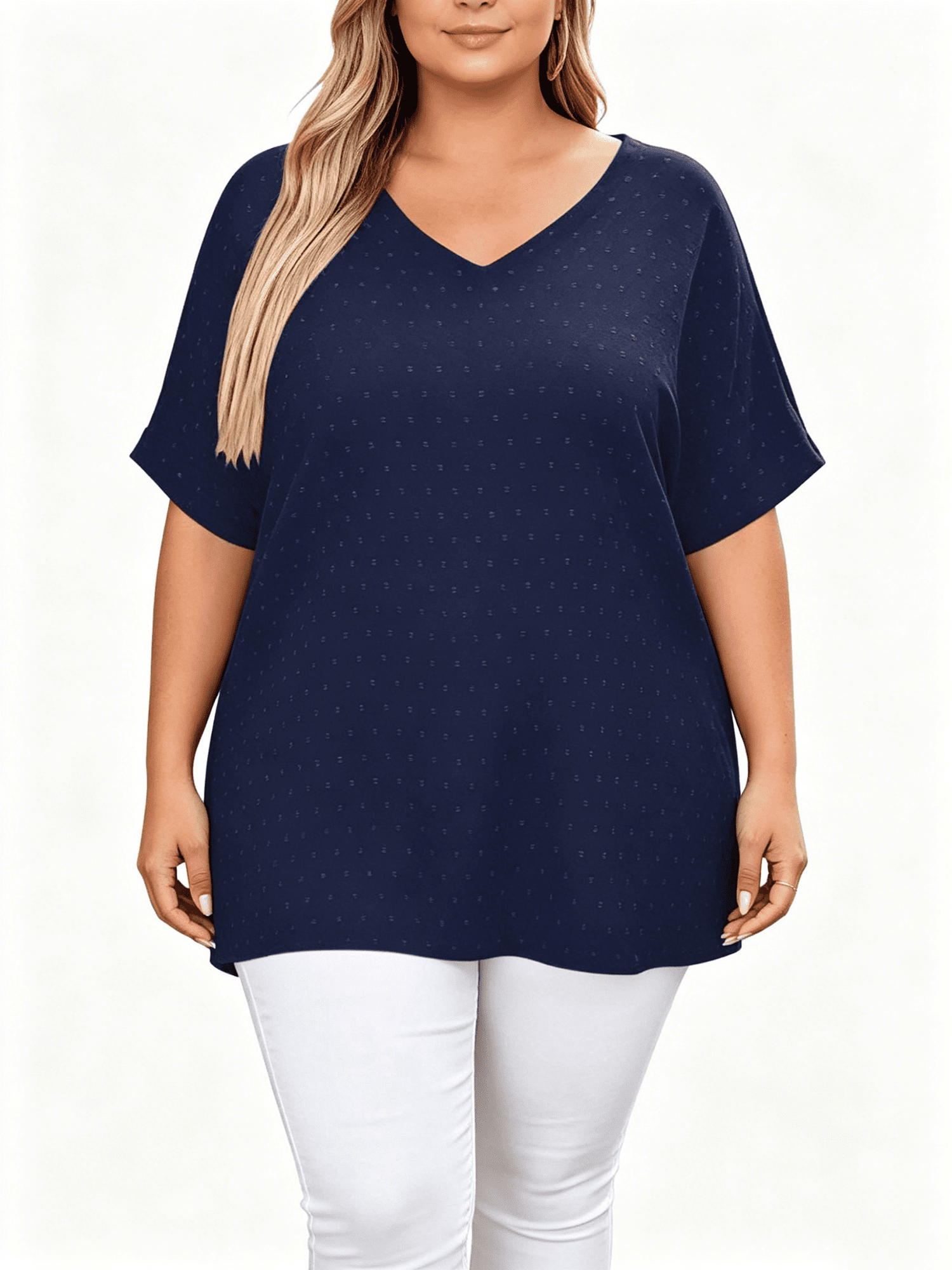 Busydd Plus Size Tops for Women Oversized Solid Color Short Sleeve ...