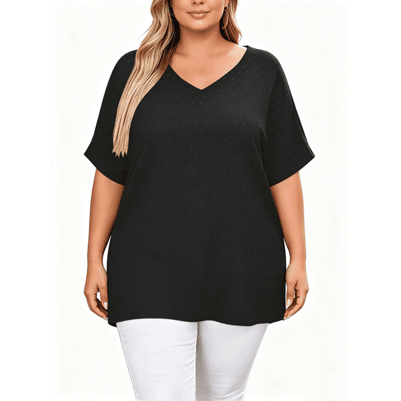 Busydd Plus Size Tops for Women Oversized Solid Color Short Sleeve ...