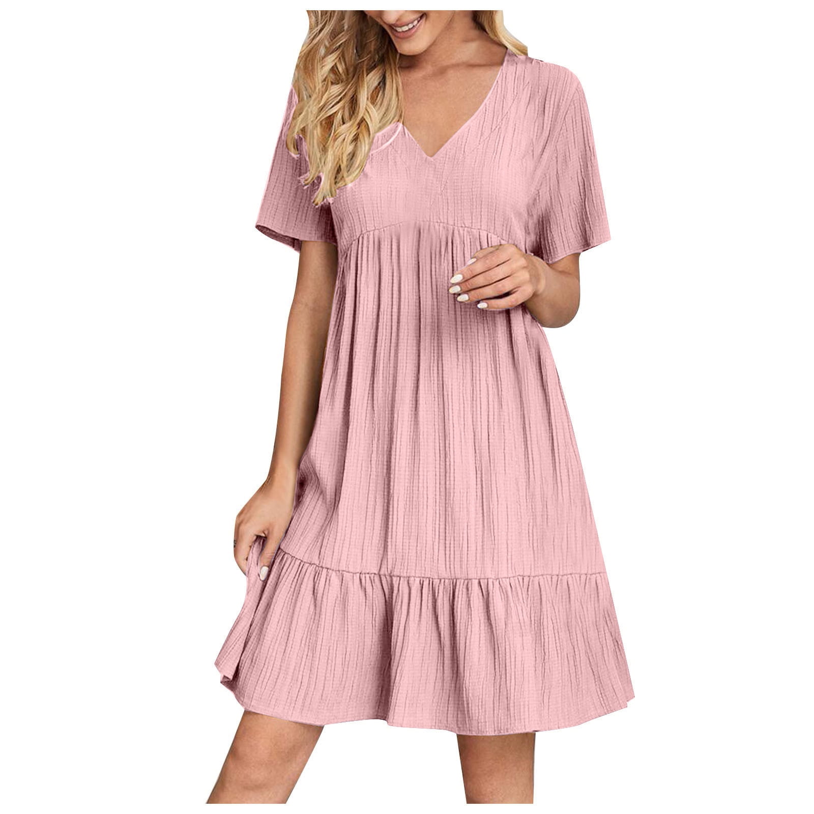 Busydd Plus Size Womens Dresses S-5XL Solid Color V Neck Sundresses for ...