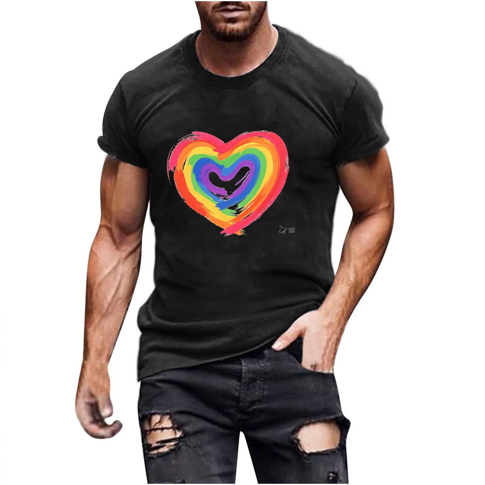 Busydd Pride Shirt Men LGBTQ Proud Rainbow Heart Graphic Tees Casual ...