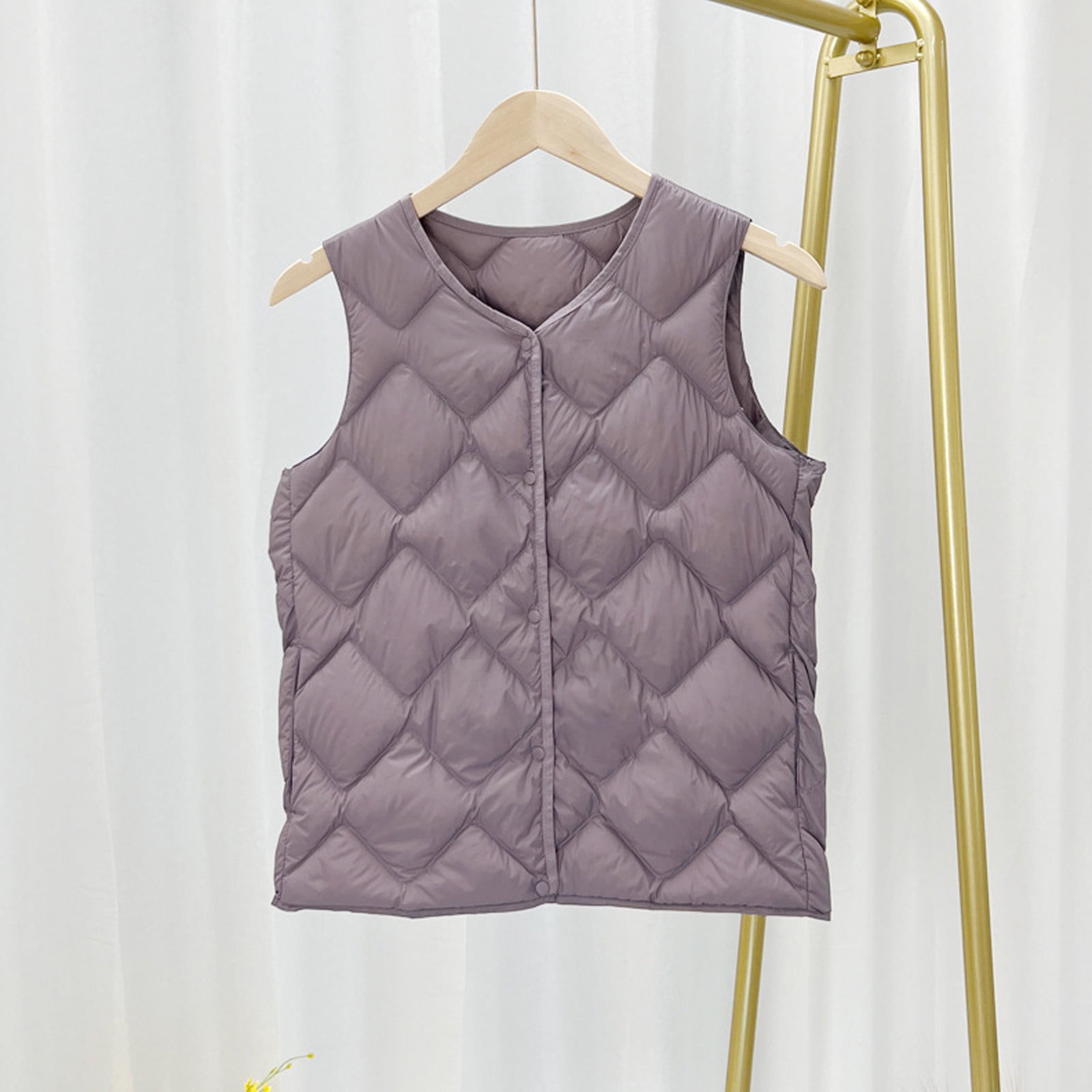 Busydd Puffer Vest Women Solid Color V Neck Puffer Jacket Casual ...