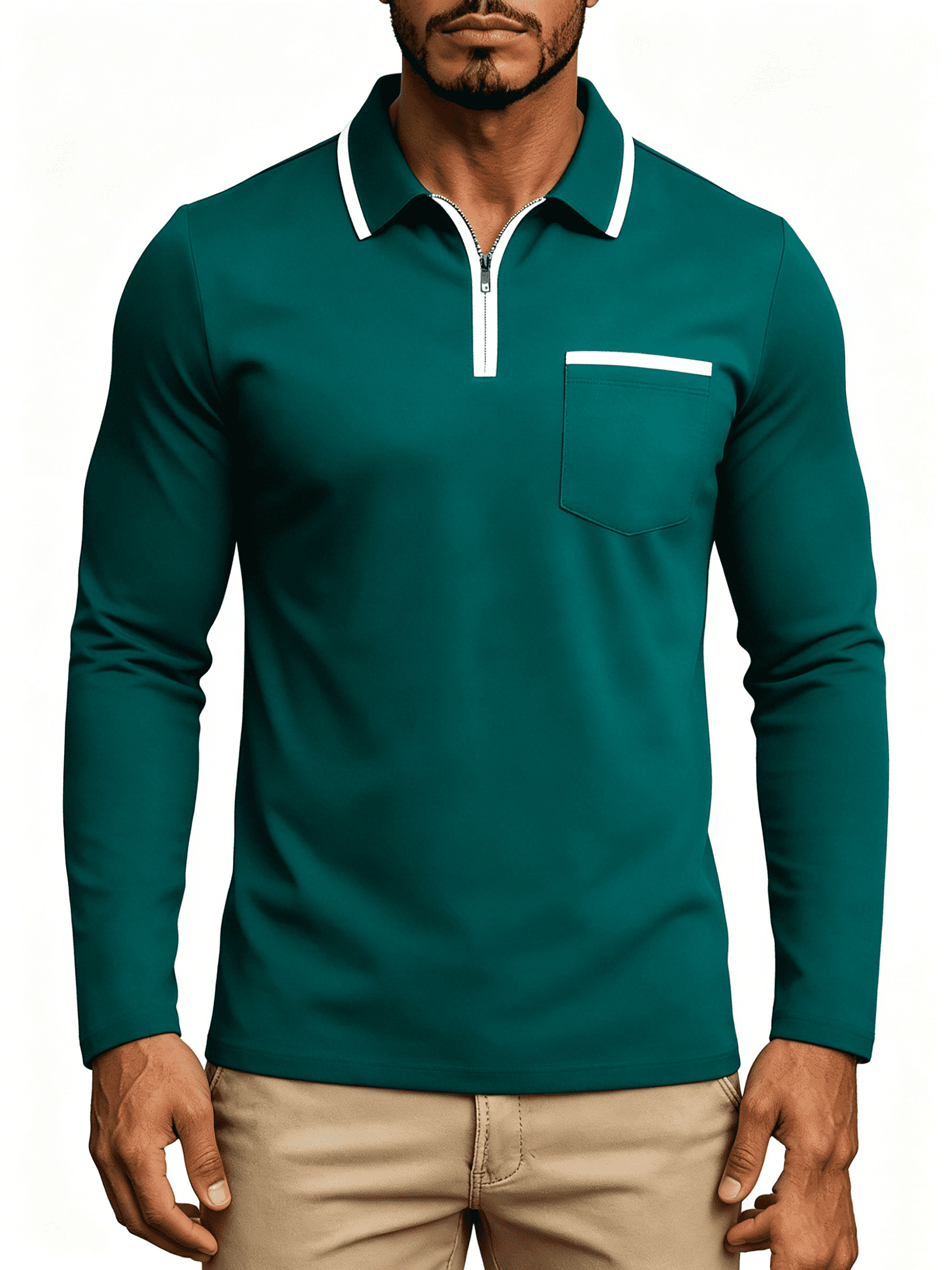 Busydd Quarter Zip Pullover Men Casual Solid Color Long Sleeve Shirts ...