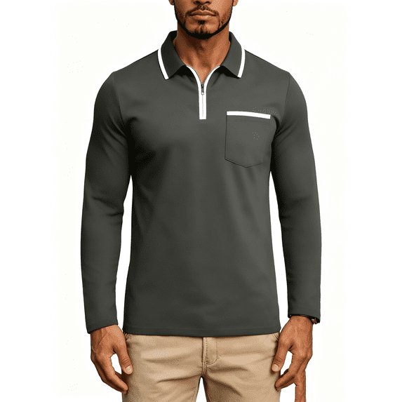 Busydd Quarter Zip Pullover Men Casual Solid Color Long Sleeve Shirts ...