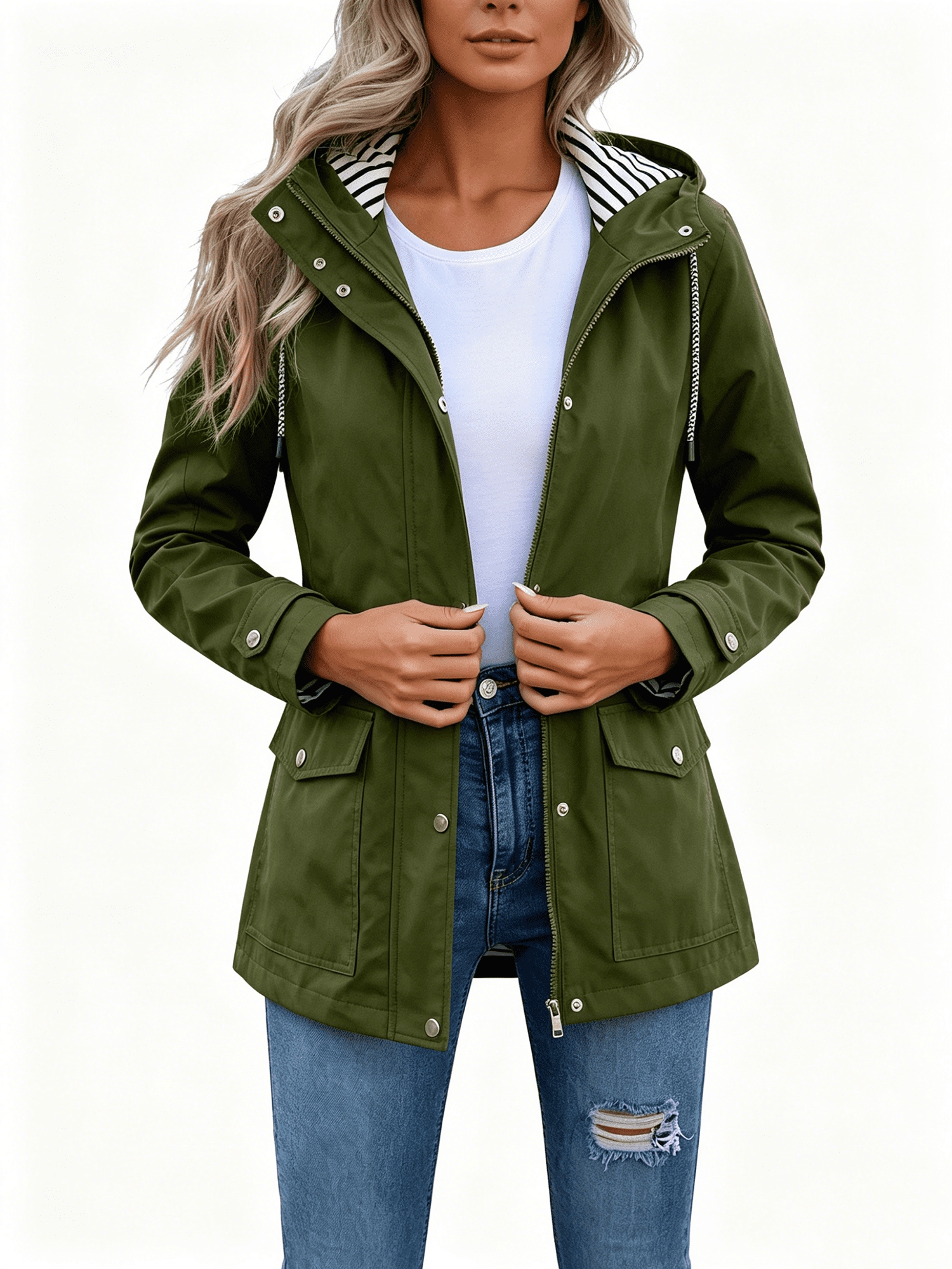 Busydd Rain Coats for Women with A Striped Inner Lining Solid Color ...