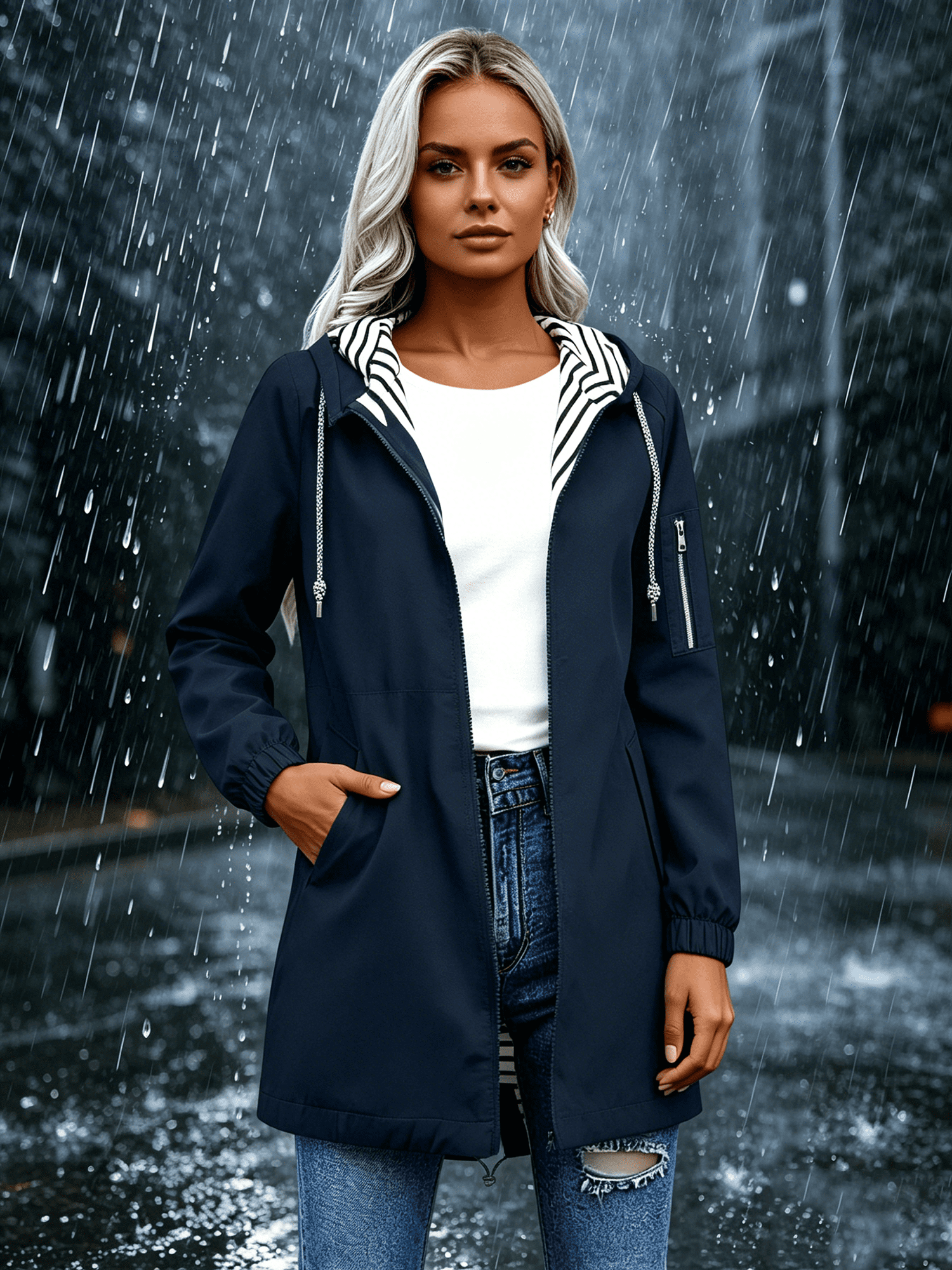 Busydd Rain Coats for Women with Pockets Outdoor Waterproof Windbreaker ...