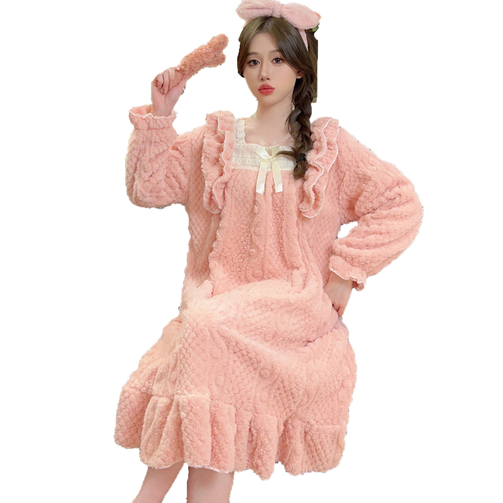 Busydd Robes for Women Fashion Solid Color Flannel Pajamas Casual Soft ...