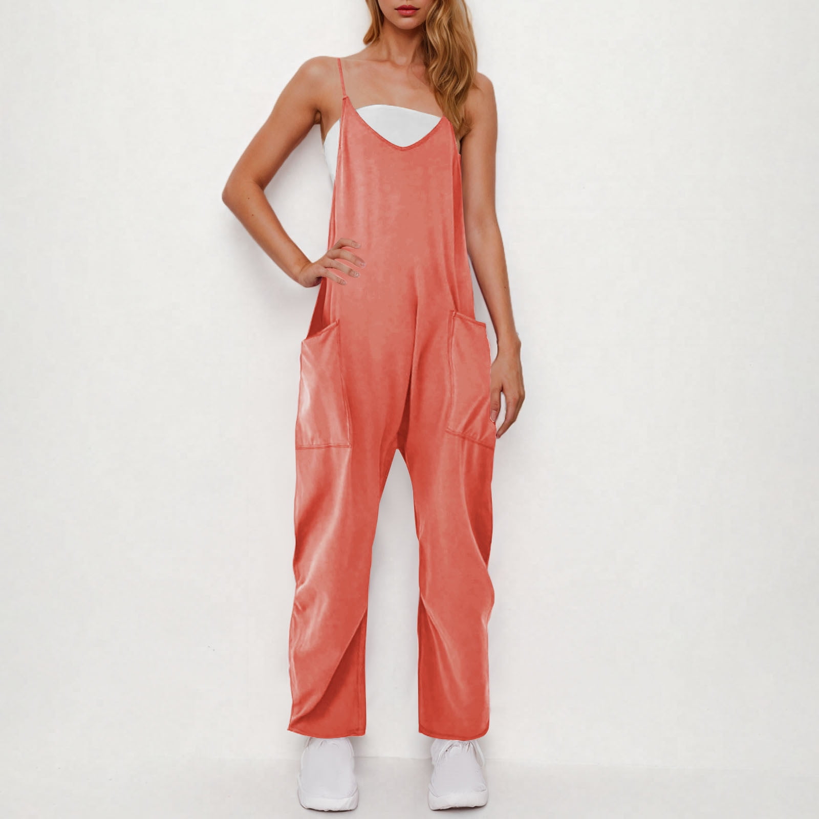 Busydd Rompers for Women Solid Color V Neck Spaghetti Straps Jumpsuits ...