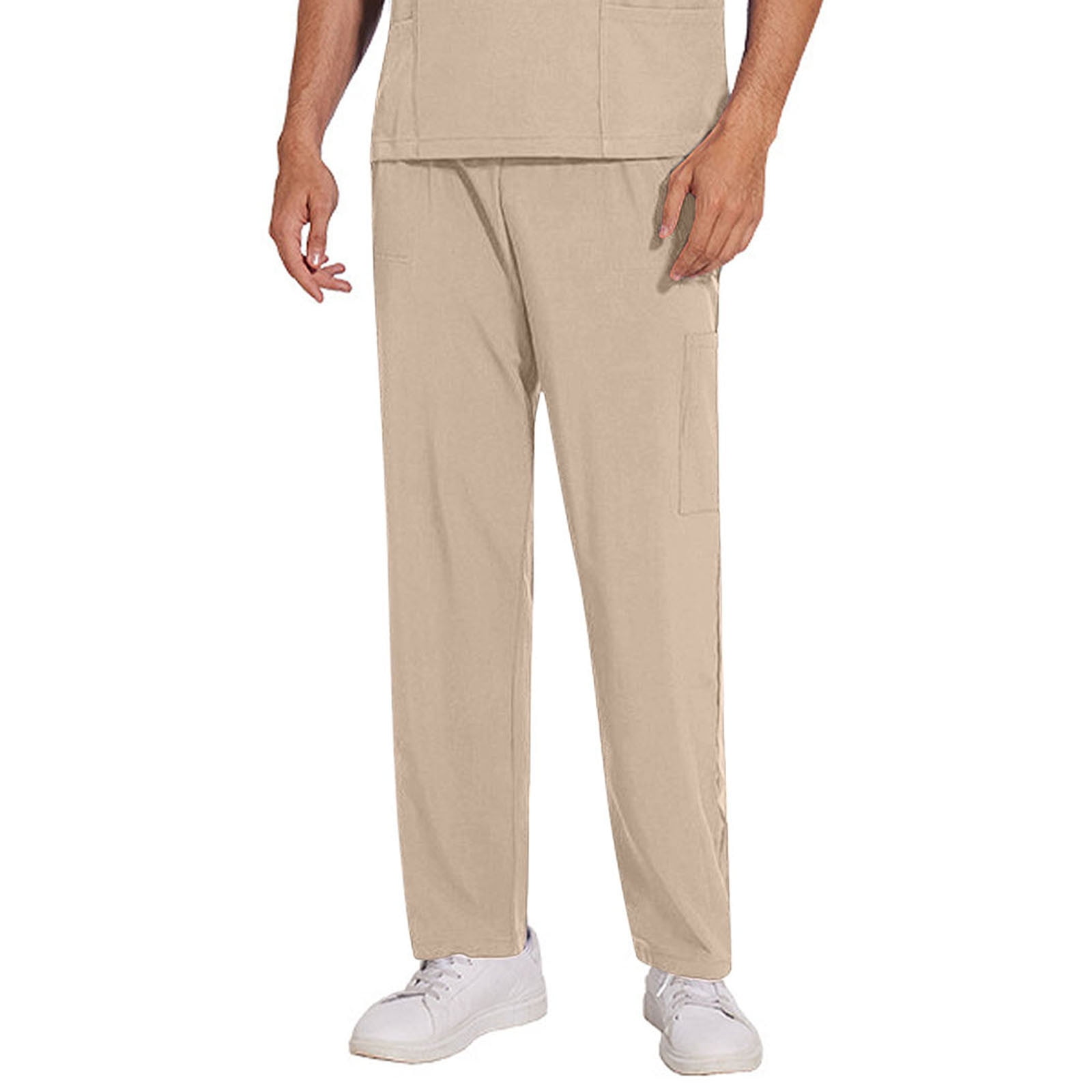 Busydd Scrub Pants for Men Solid Color Elastic Waist Scrubs for Men ...