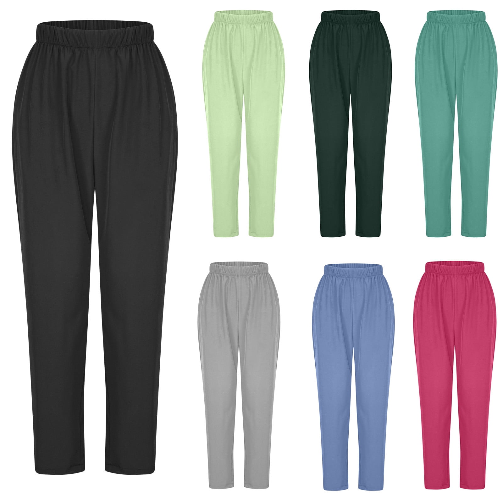on Clearance Busydd Scrub Pants for Women Solid Color Elastic Waist ...